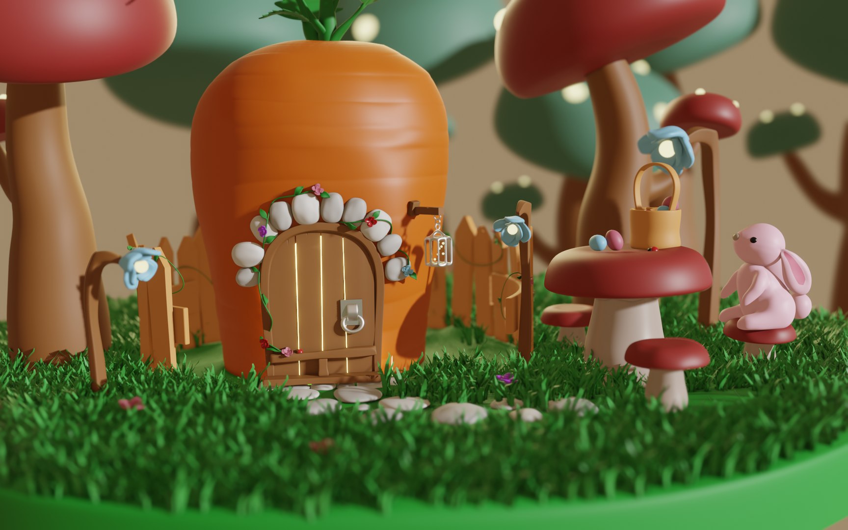 Easter Scene Bunny Carrot House 3D Model - TurboSquid 1875779