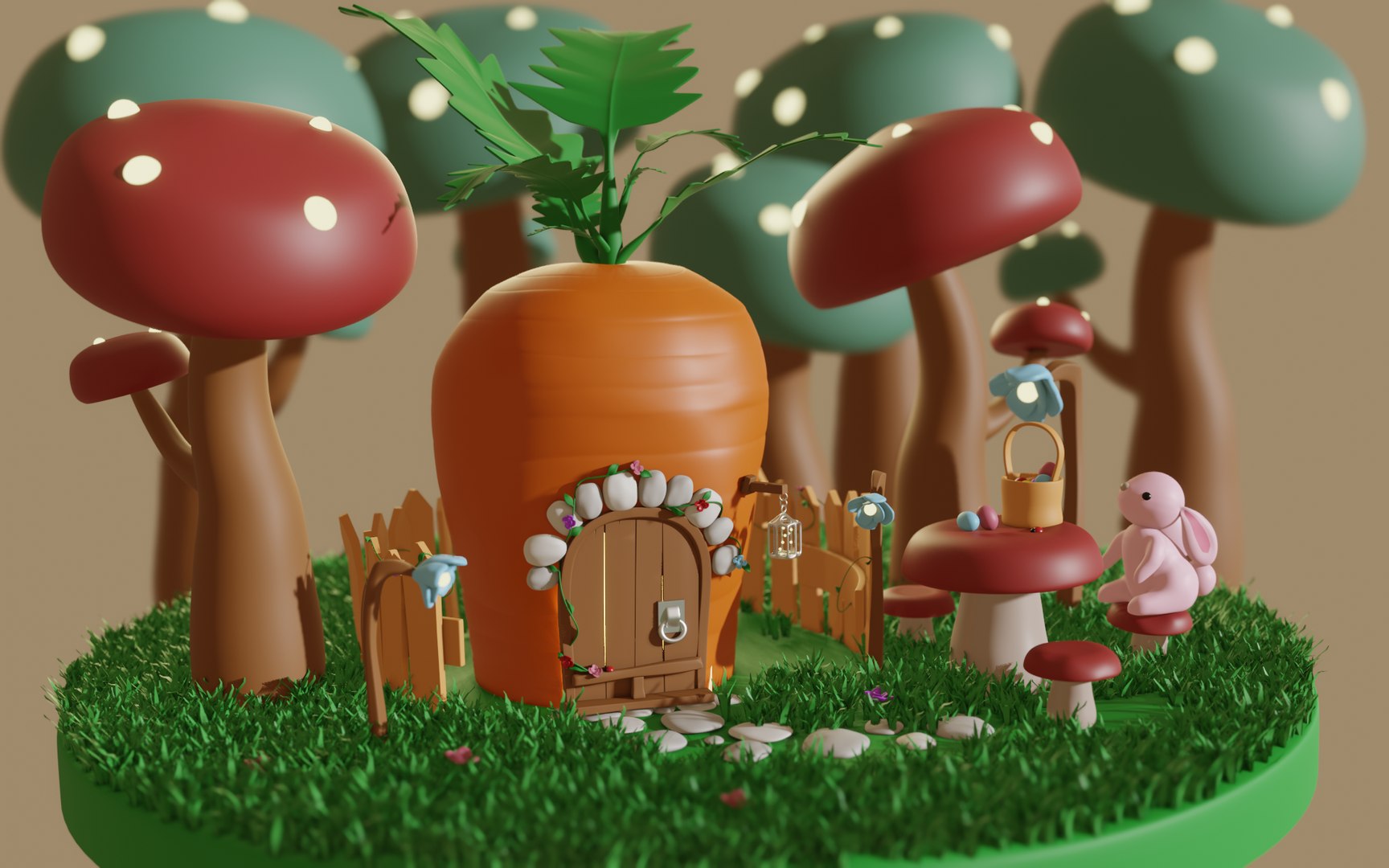 Easter Scene Bunny Carrot House 3D Model - TurboSquid 1875779