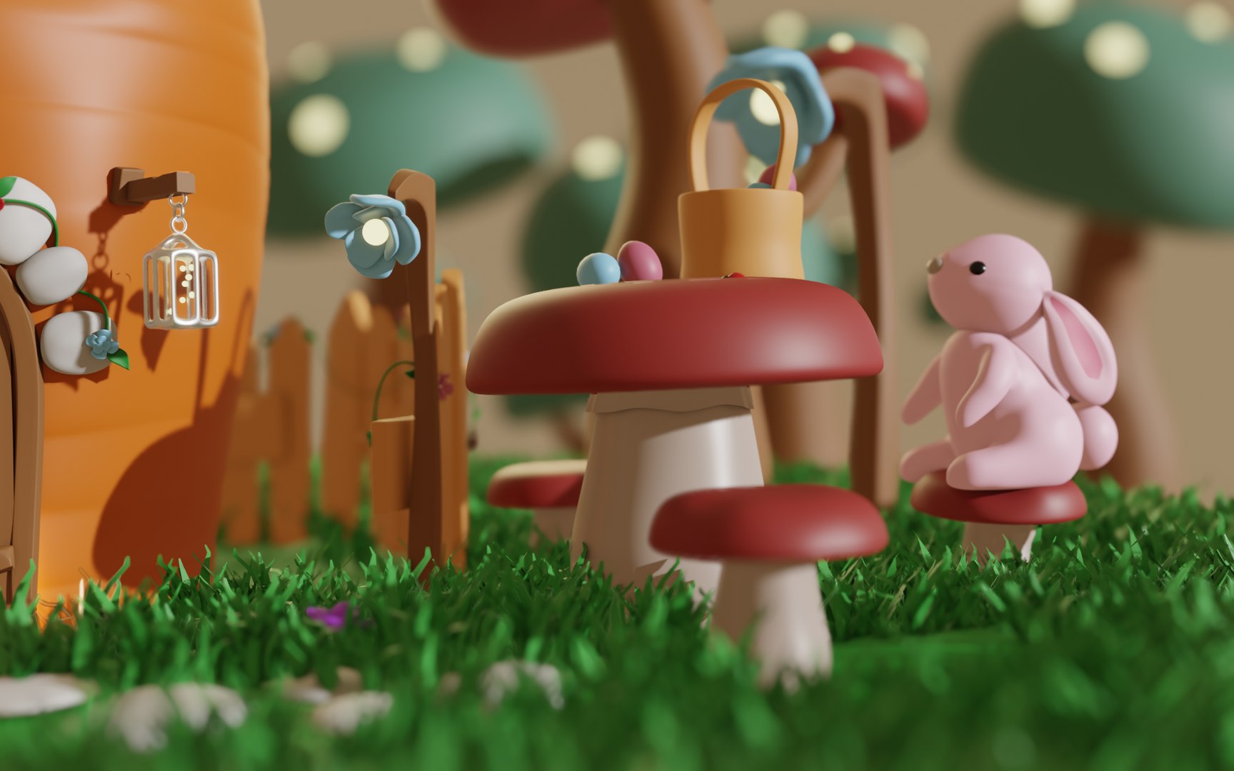 Easter Scene Bunny Carrot House 3D Model - TurboSquid 1875779