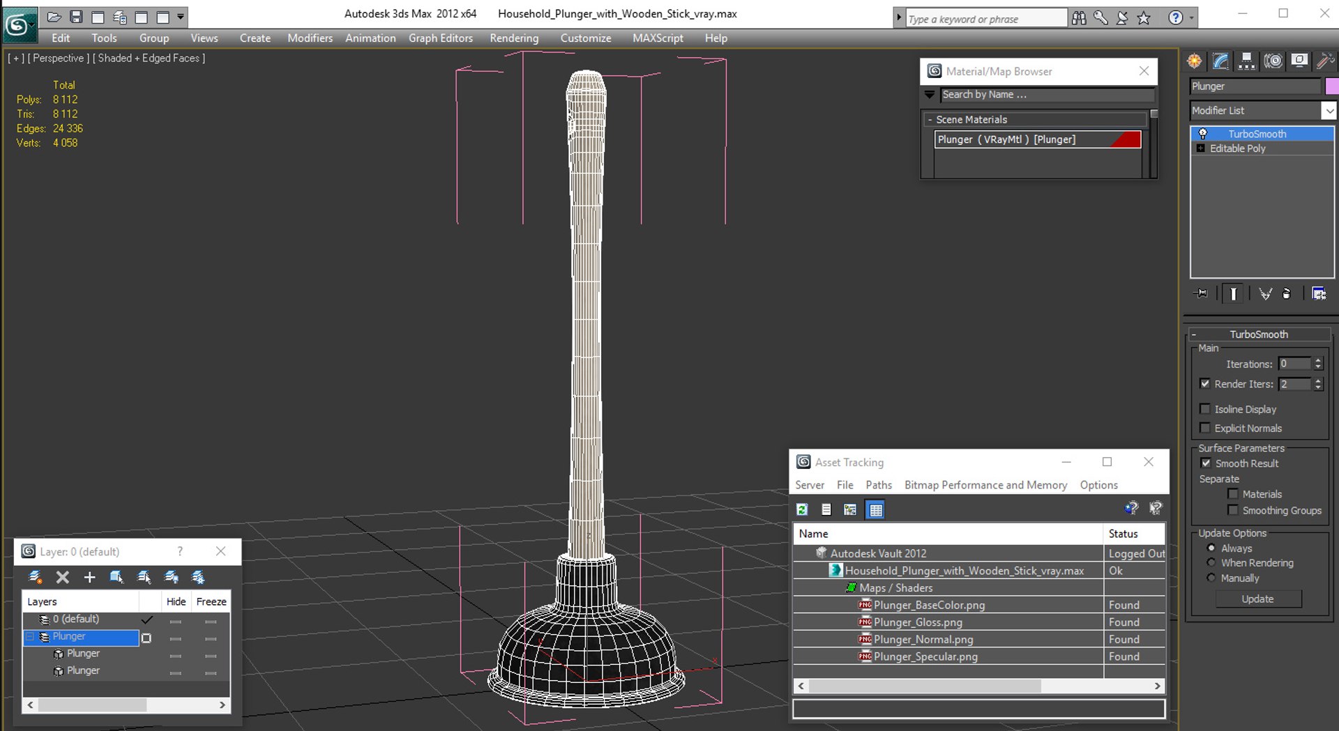 3D household plunger wooden stick - TurboSquid 1412702