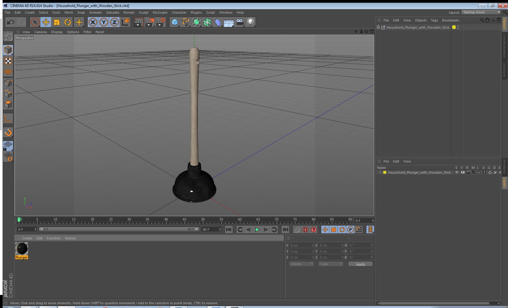 3D household plunger wooden stick - TurboSquid 1412702