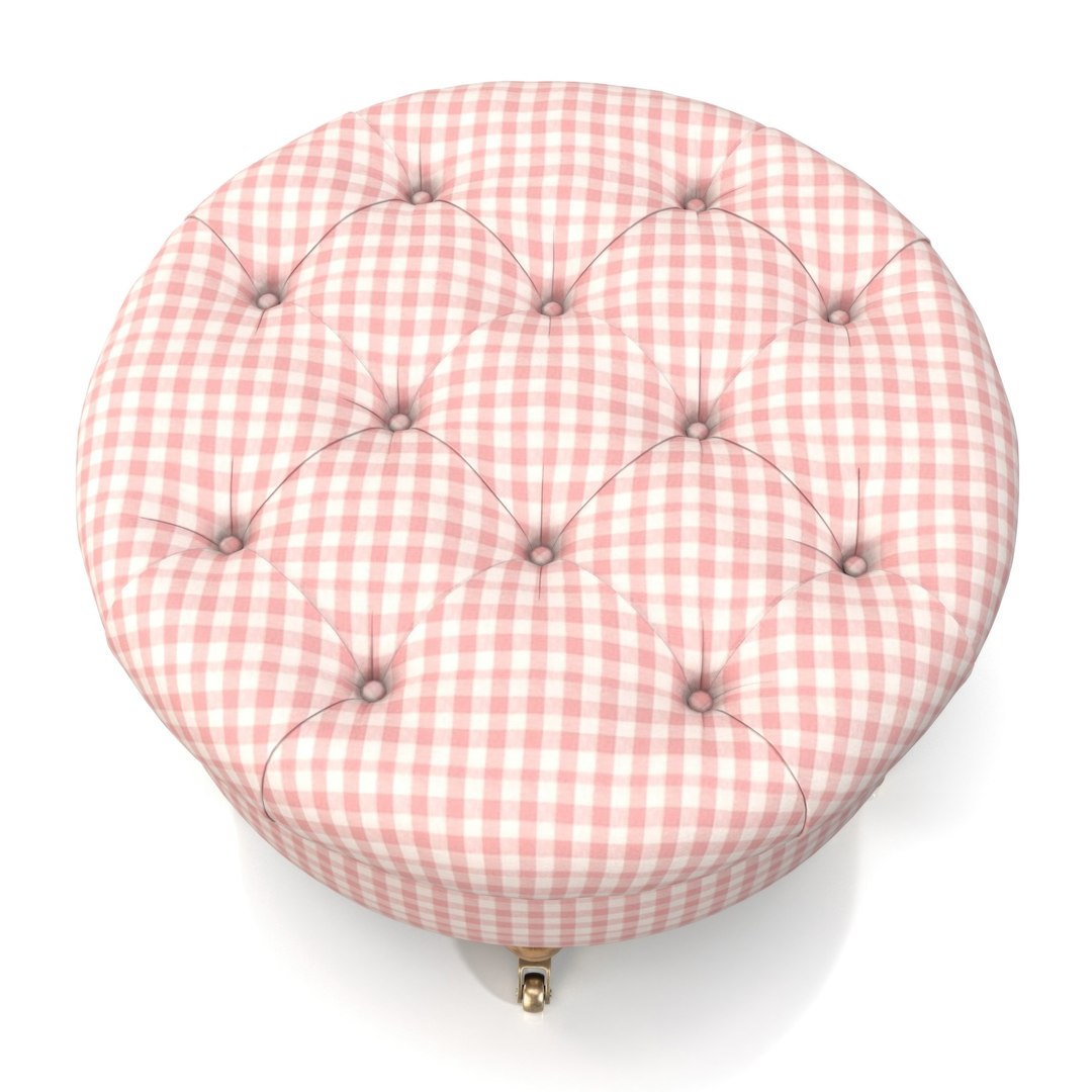 Upholstered Pink Gingham Round Ottoman PBR Model - TurboSquid 2228026