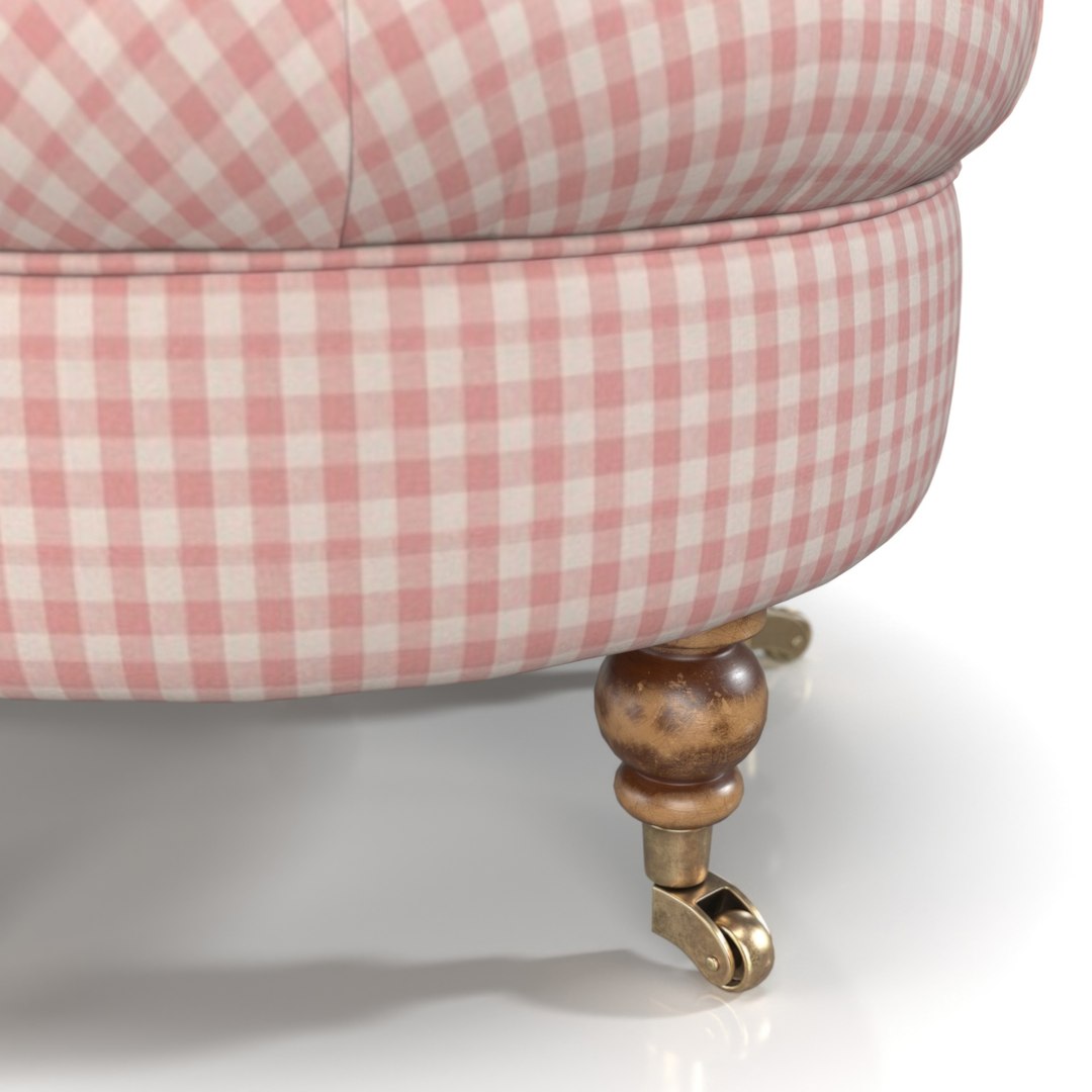 Upholstered Pink Gingham Round Ottoman PBR Model - TurboSquid 2228026