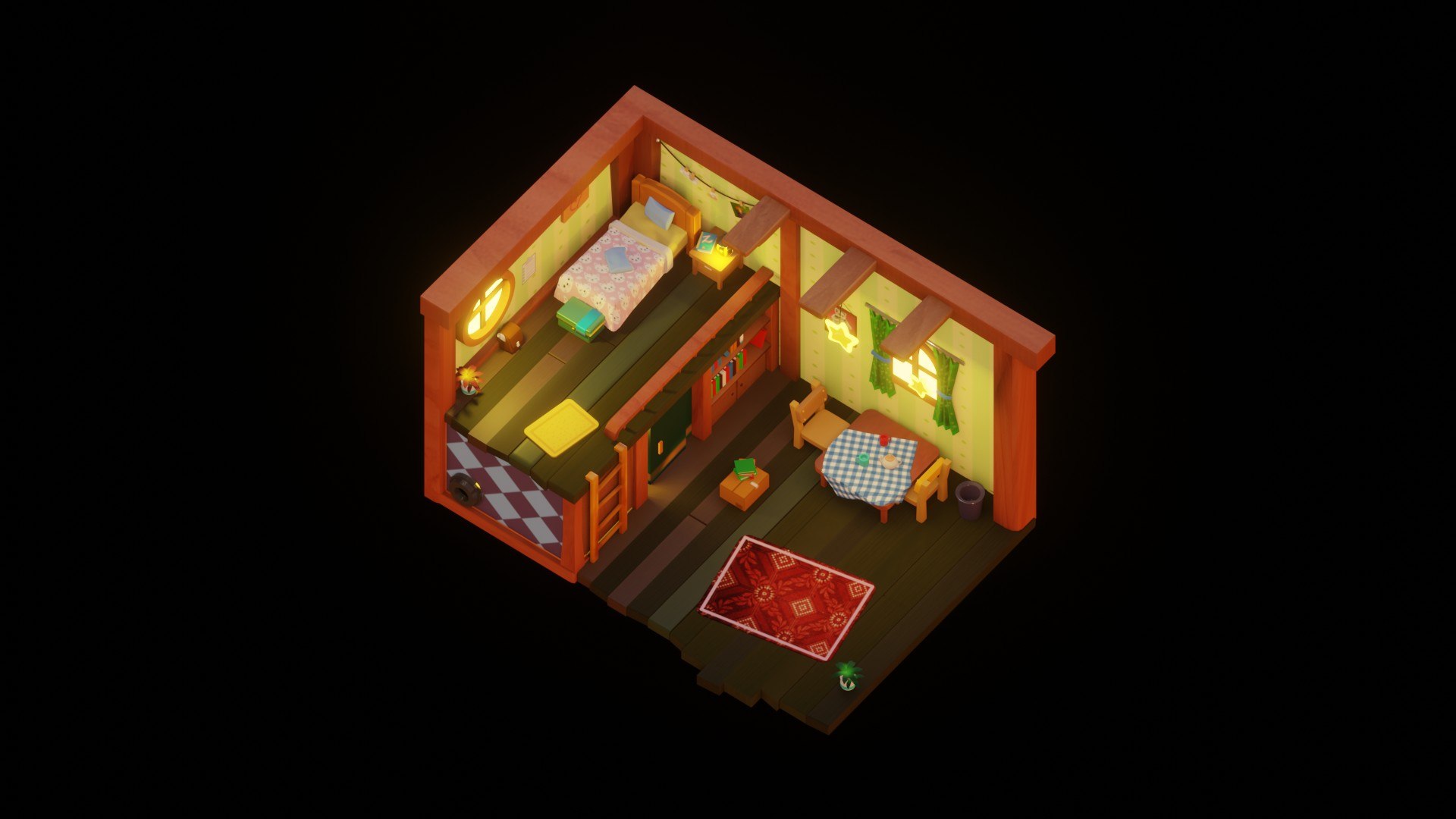 3D A Small Kids Cute Room Isometric Blender Low-poly 3D Model ...
