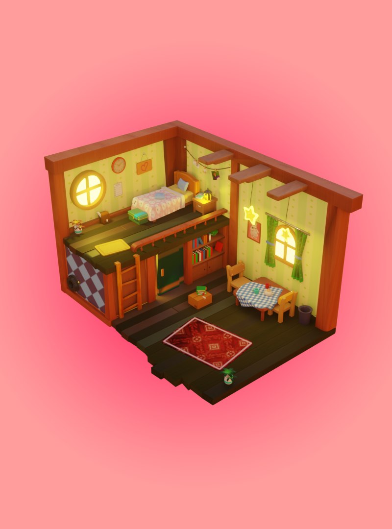 3D A Small Kids Cute Room Isometric Blender Low-poly 3D Model ...