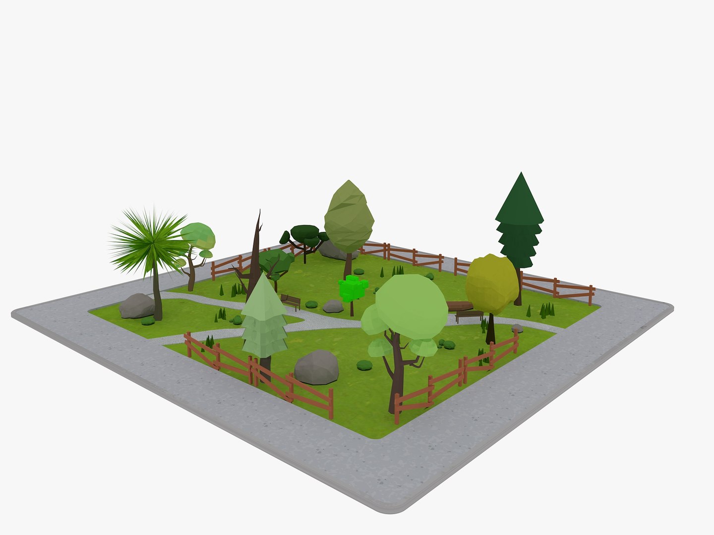 Cartoon Park With Tree Low Poly 3D Model - TurboSquid 2257234