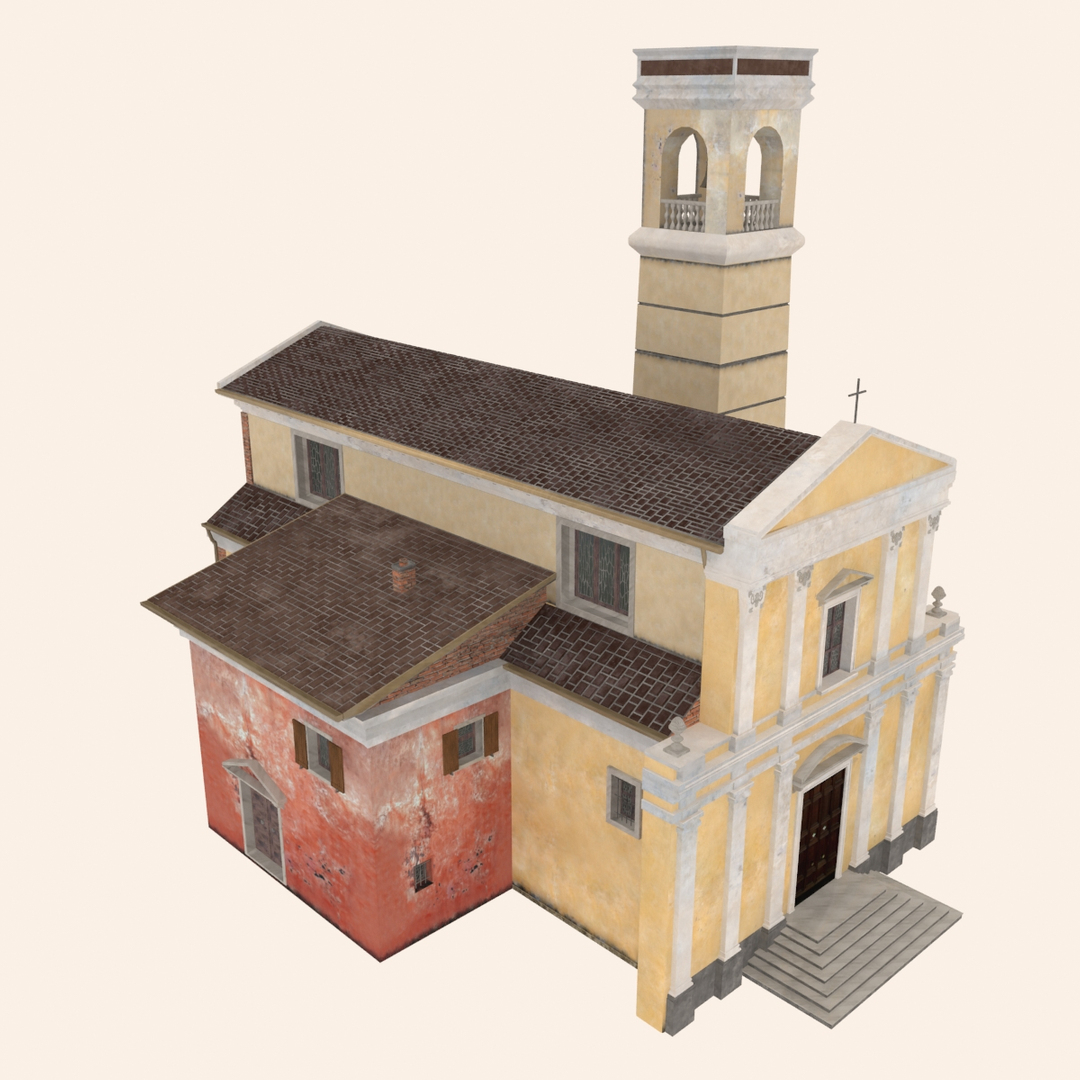 3d Model Of Town Church Italian