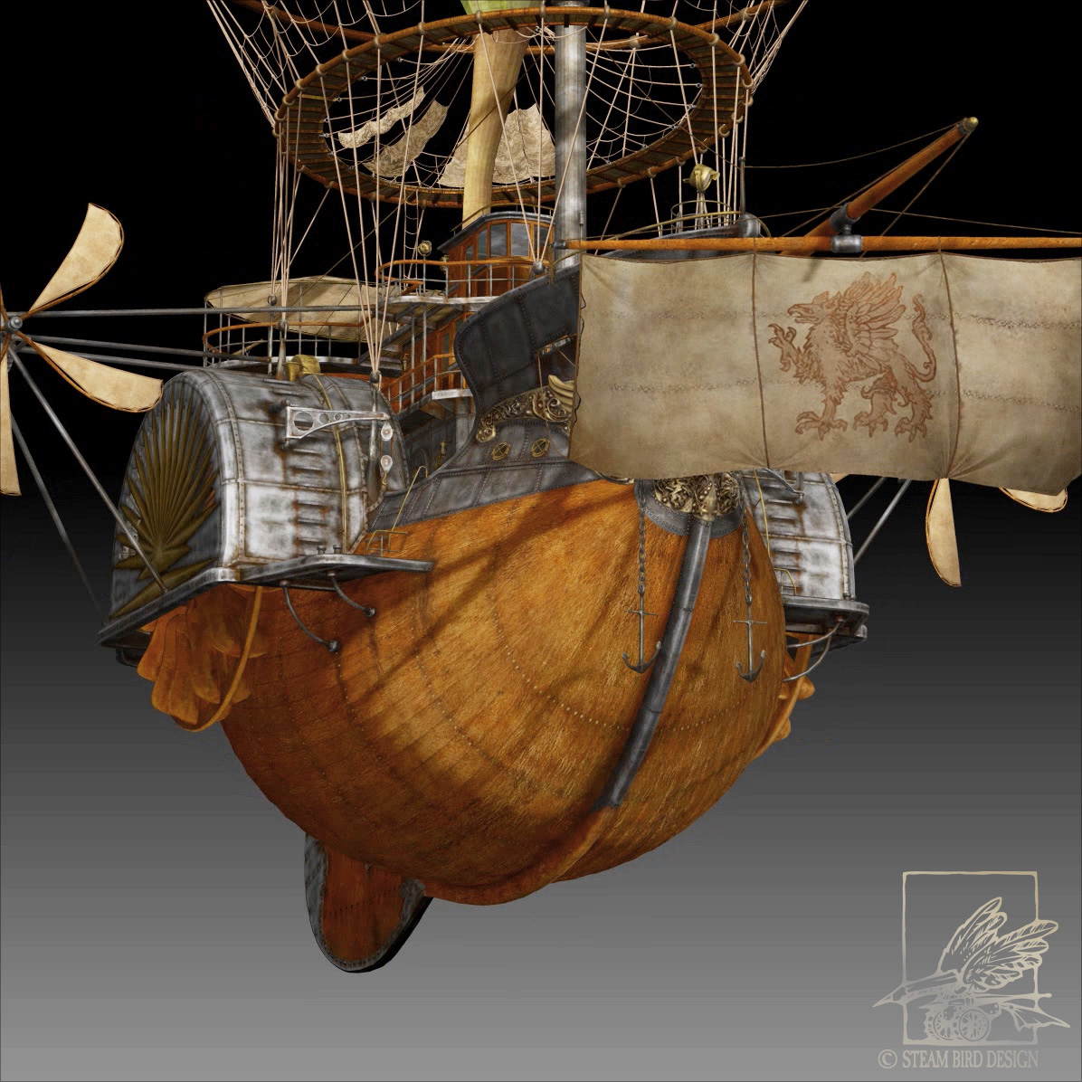 steampunk steam airship 3d 3ds