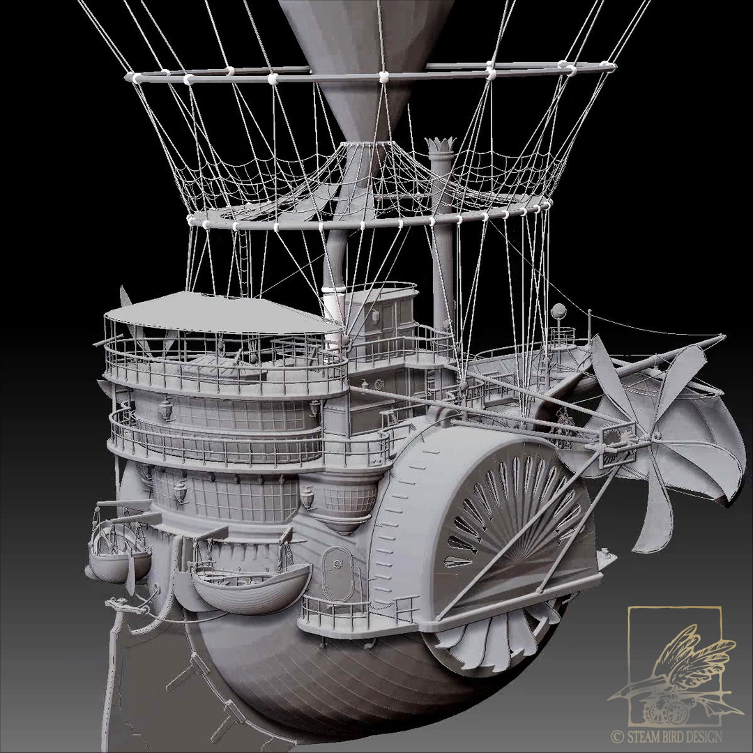steampunk steam airship 3d 3ds