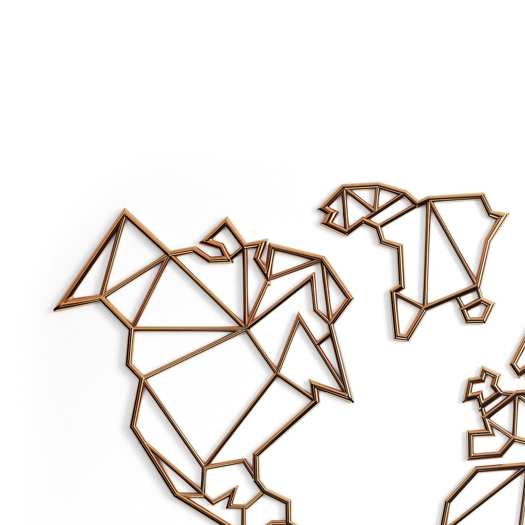 Gold World Map Wall Decor 3D - TurboSquid 1844461