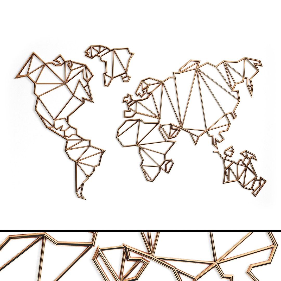 Gold World Map Wall Decor 3D - TurboSquid 1844461