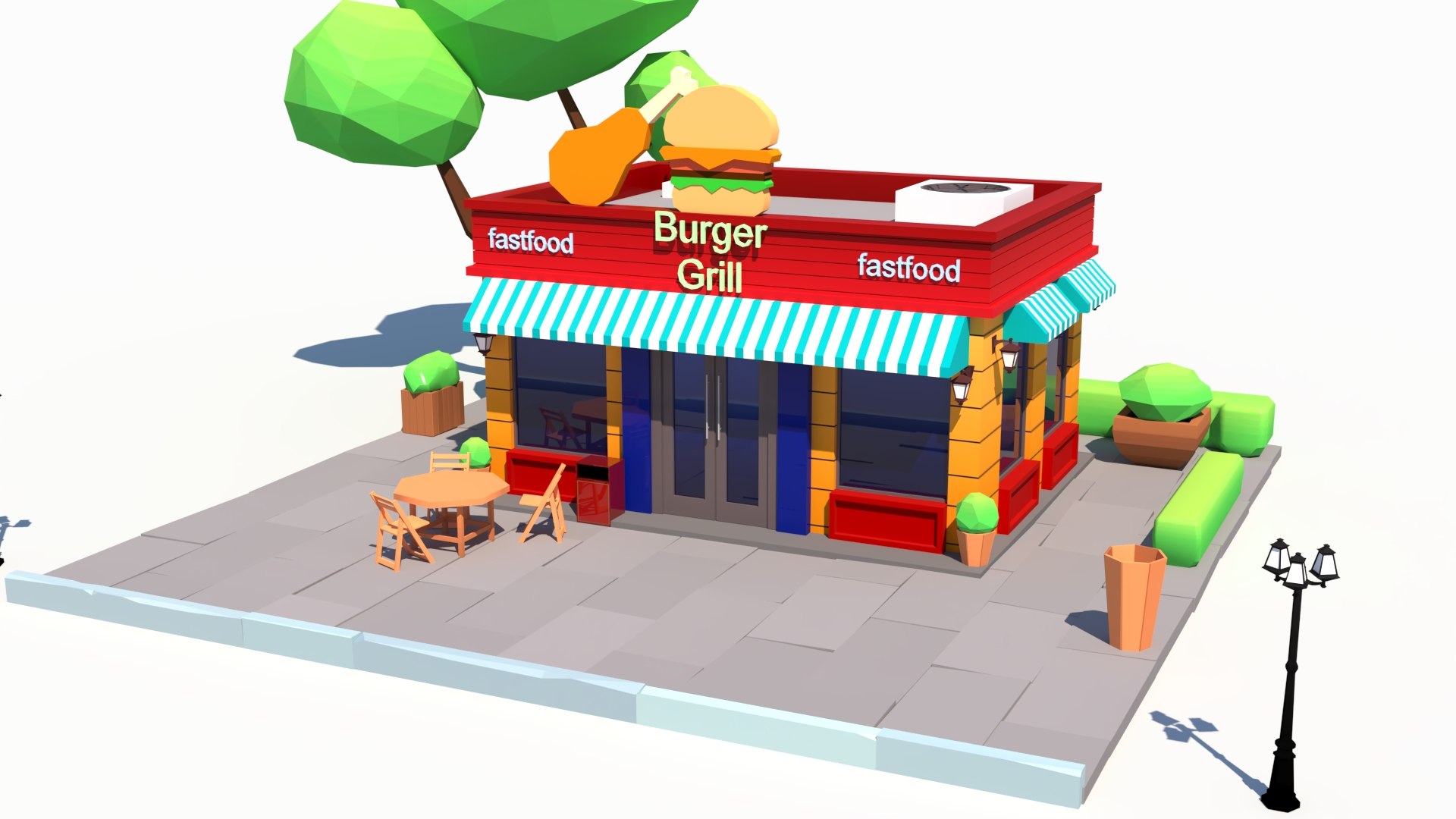 3D Stylized Burger Shop 01 Model - TurboSquid 2105194