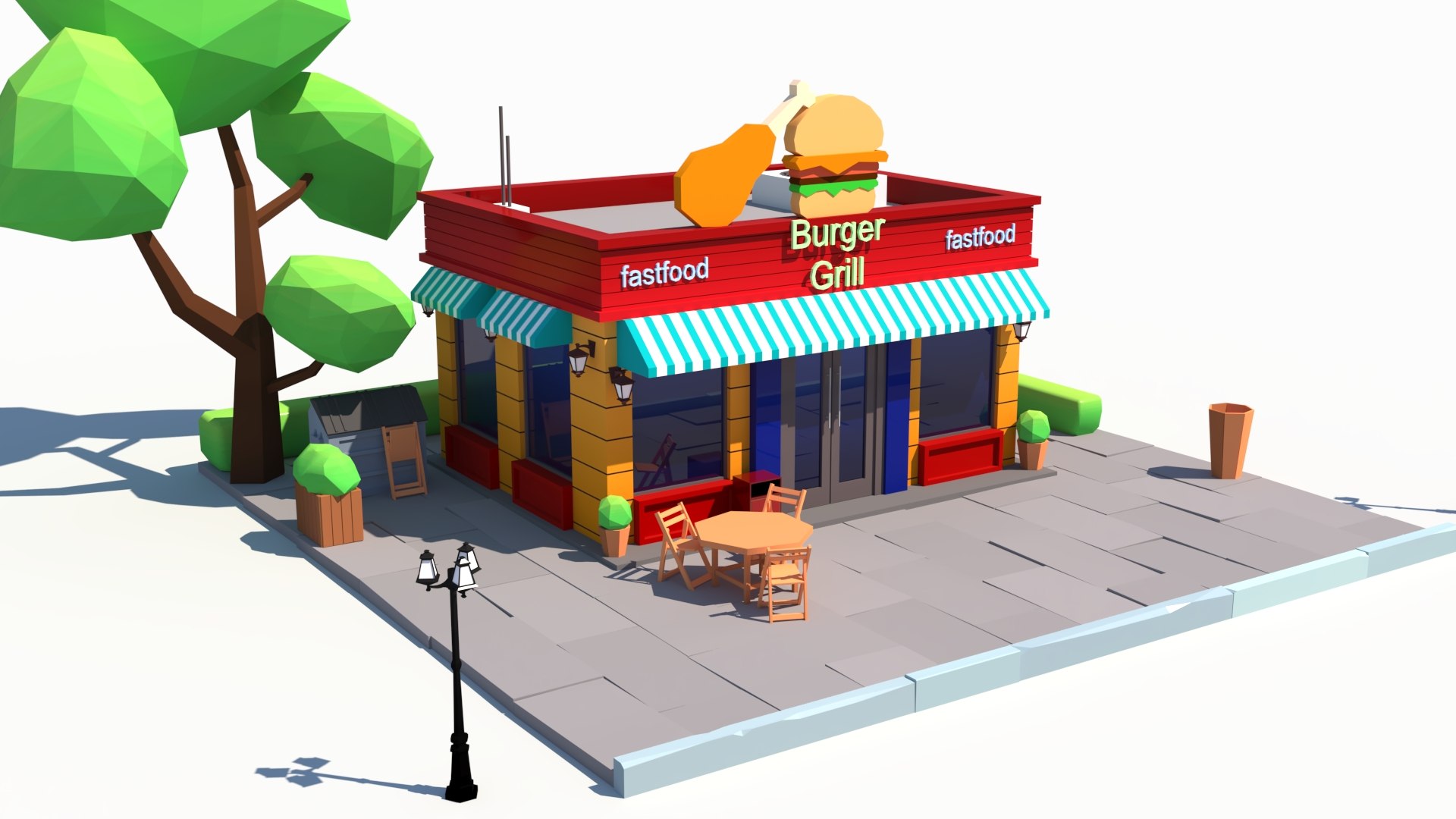 3D Stylized Burger Shop 01 model - TurboSquid 2105194