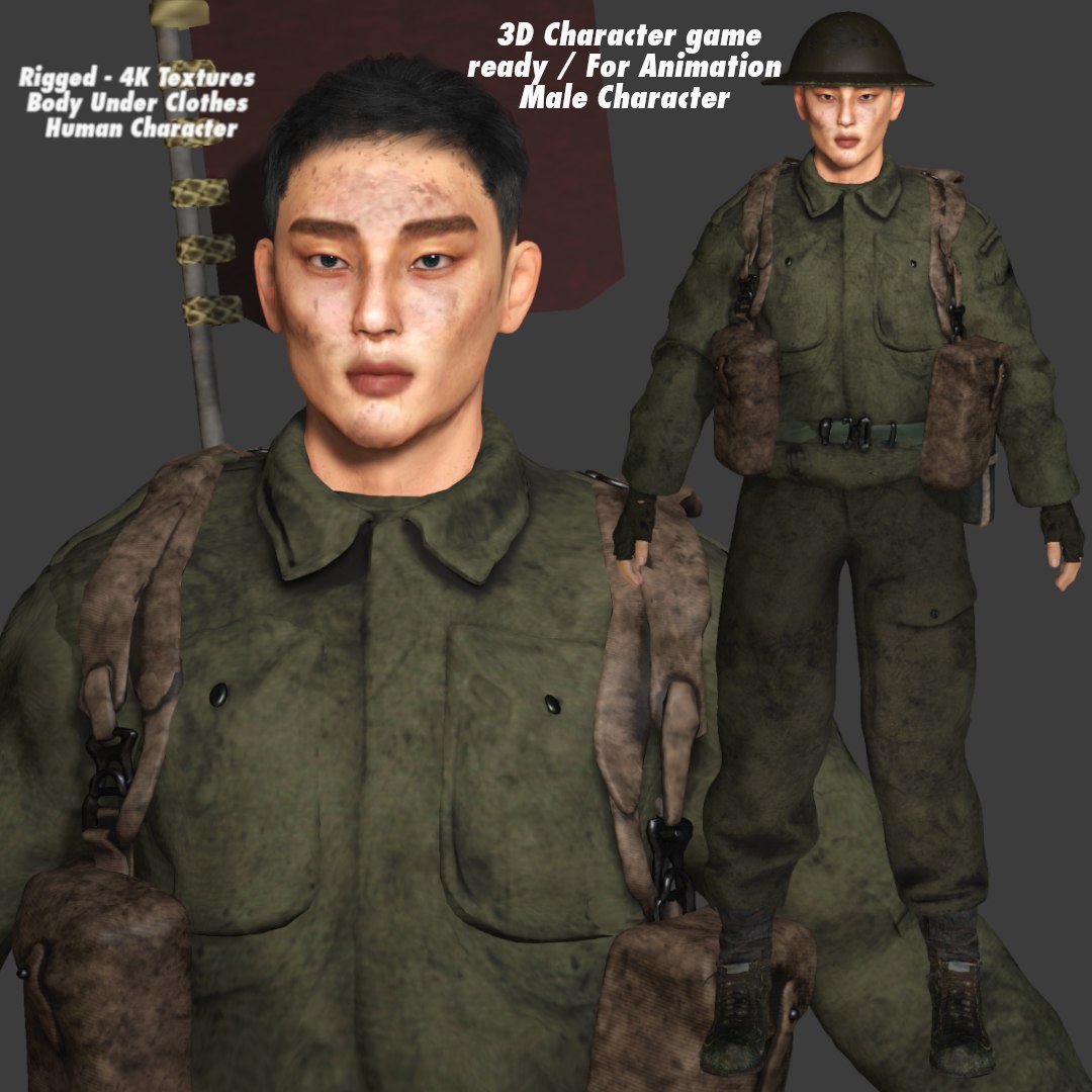 3D Model AAA 3D REALISTIC ASIAN MALE CHARACTER - JAPANESE ARMY ...