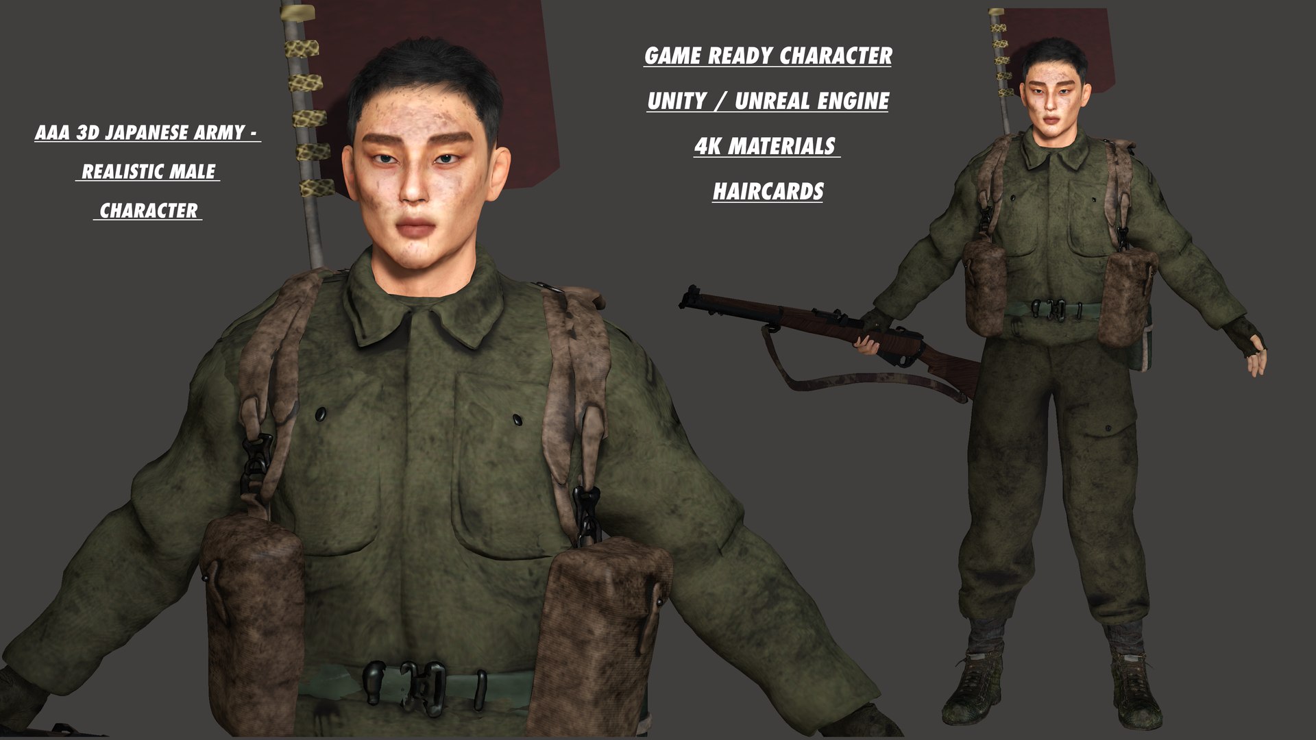 3D Model AAA 3D REALISTIC ASIAN MALE CHARACTER - JAPANESE ARMY ...