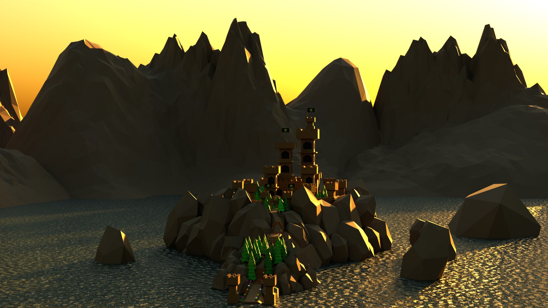 3D Low Poly Castle On A Rock Island - TurboSquid 2101716