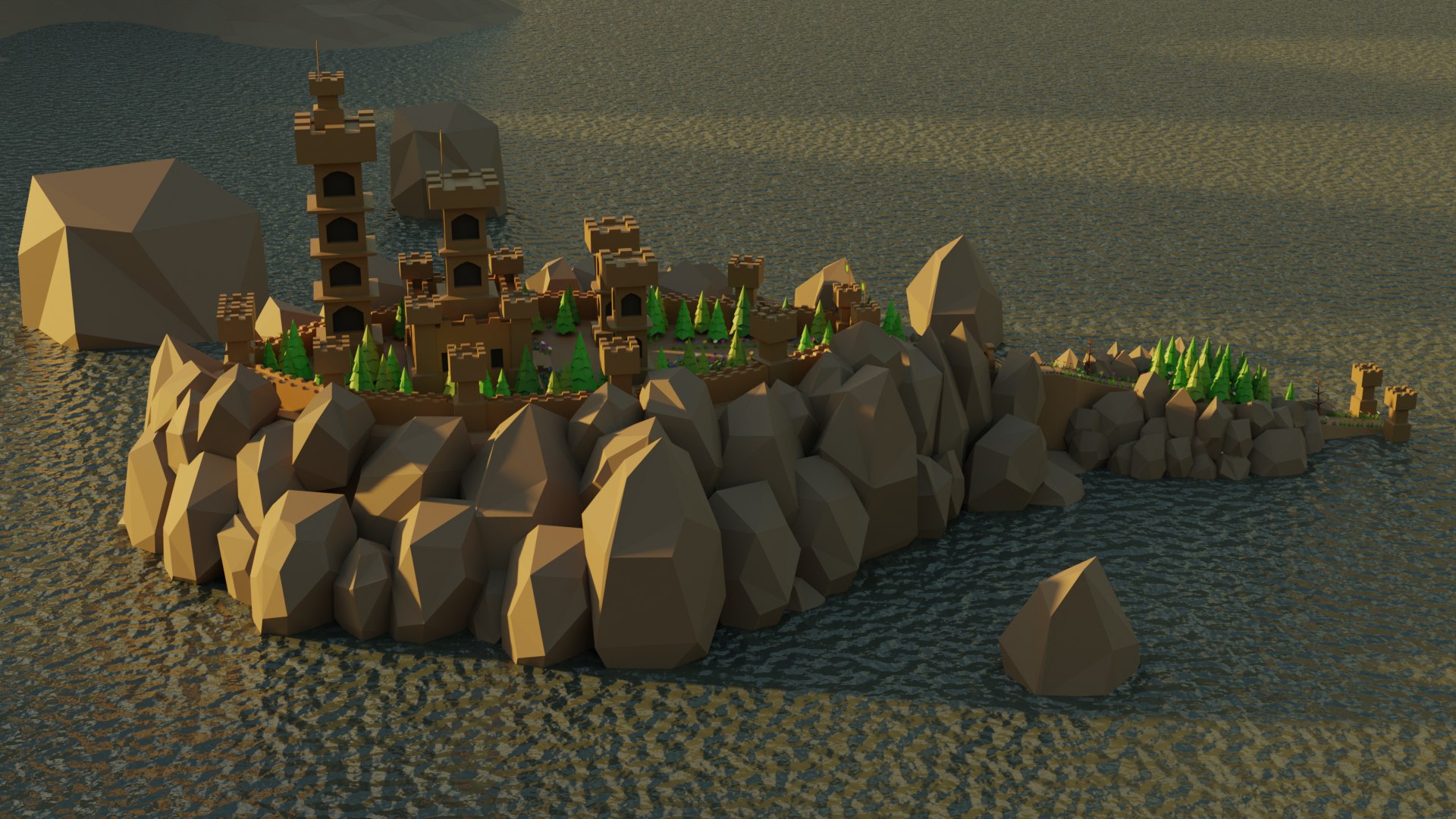 3D Low Poly Castle On A Rock Island - TurboSquid 2101716