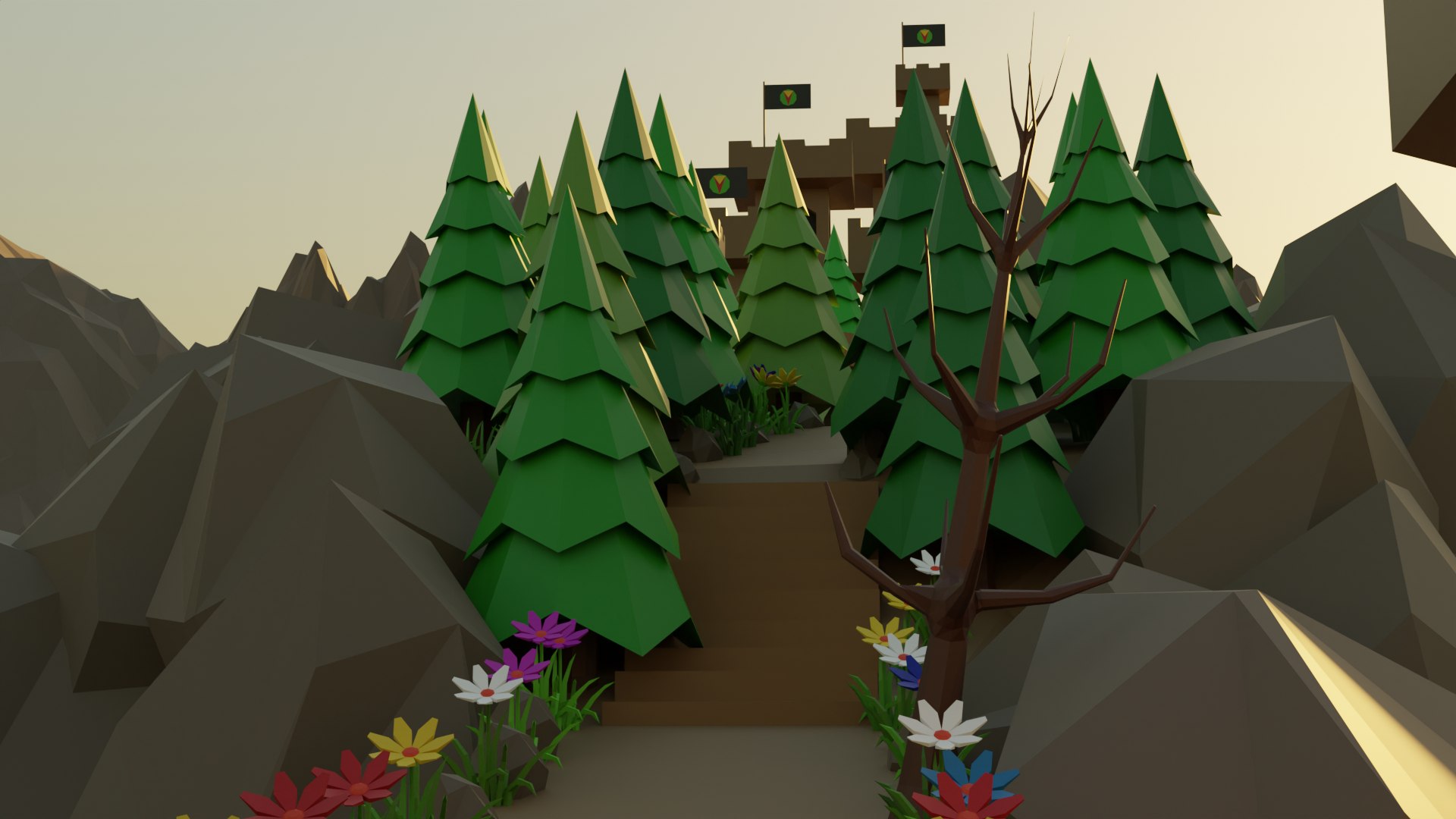 3D Low Poly Castle On A Rock Island - TurboSquid 2101716