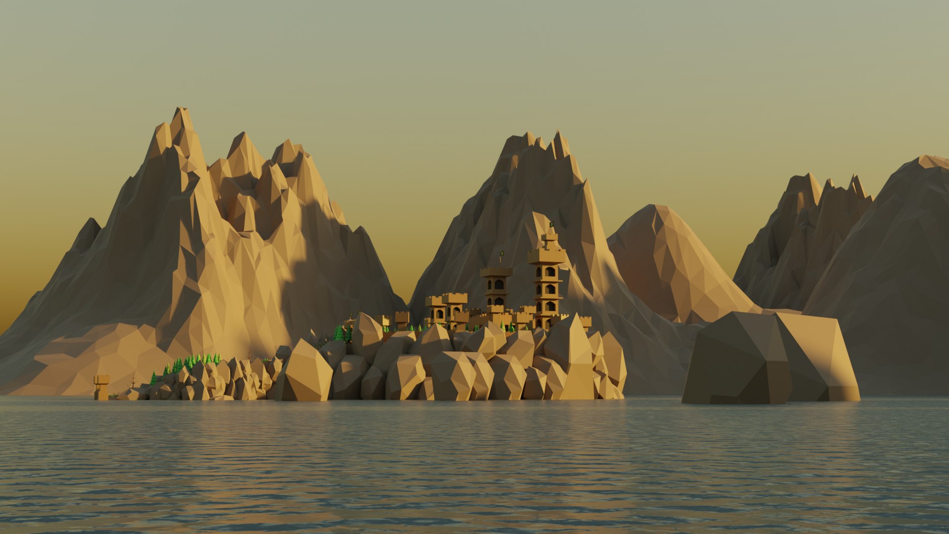 3D Low Poly Castle On A Rock Island - TurboSquid 2101716