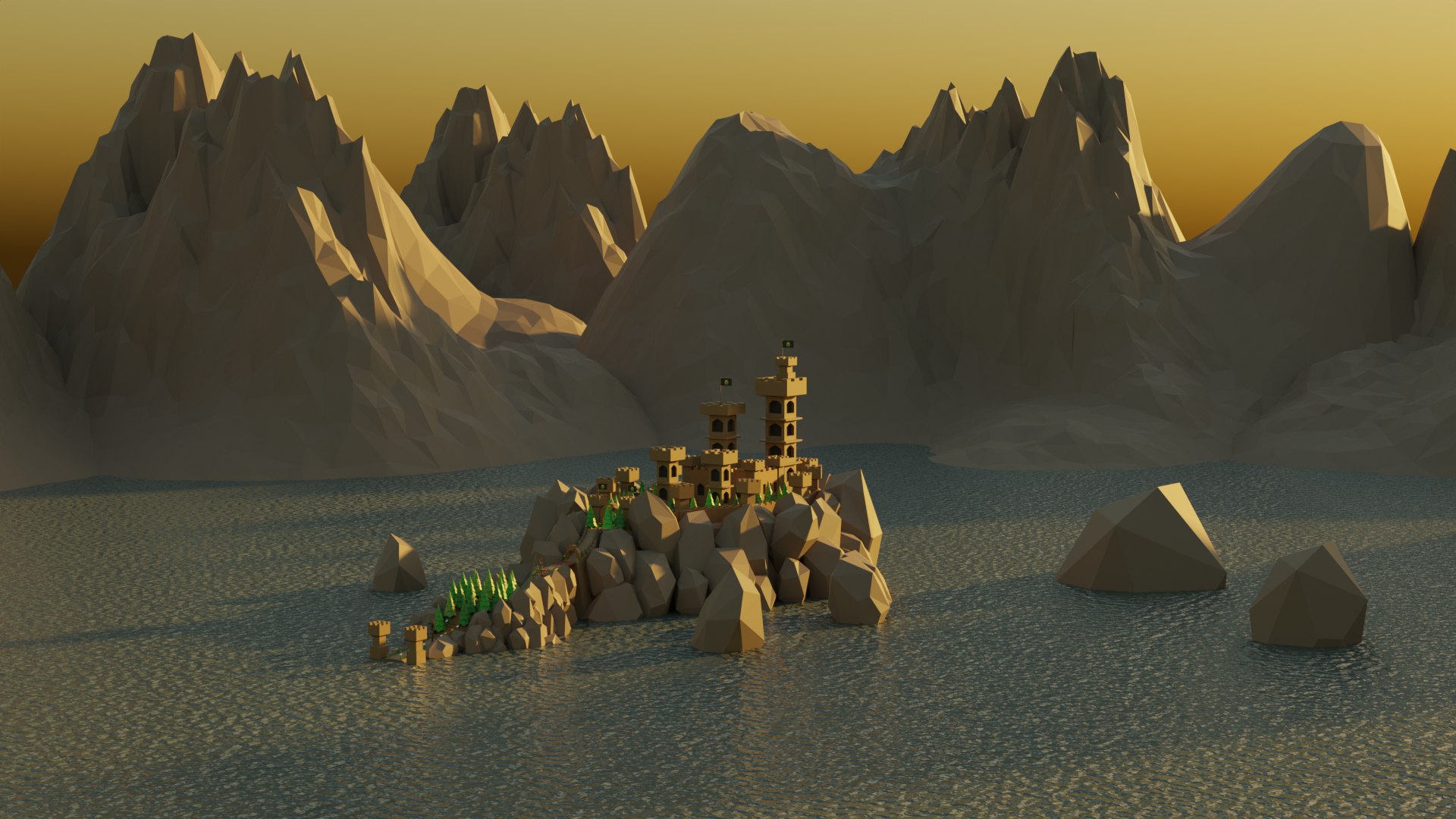 3D Low Poly Castle On A Rock Island - TurboSquid 2101716