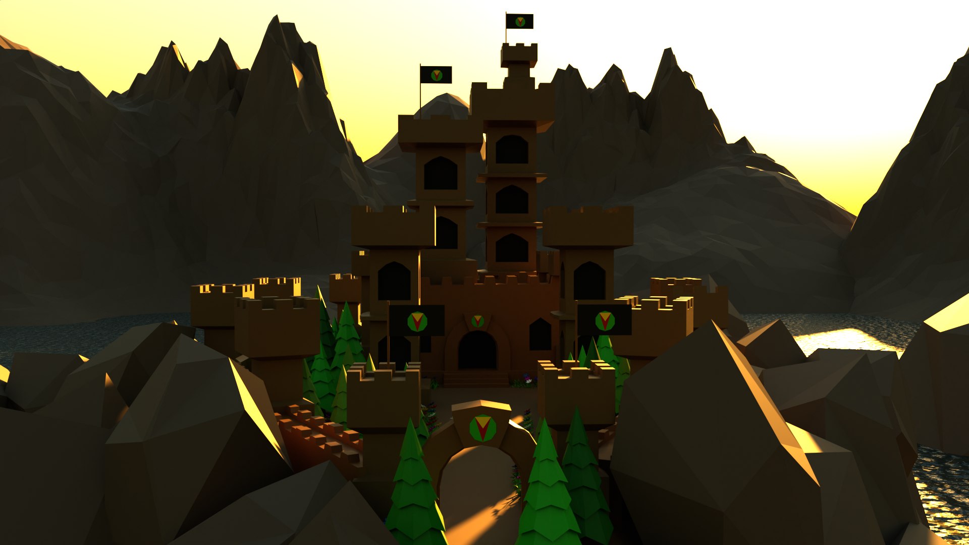 3D Low Poly Castle On A Rock Island - TurboSquid 2101716