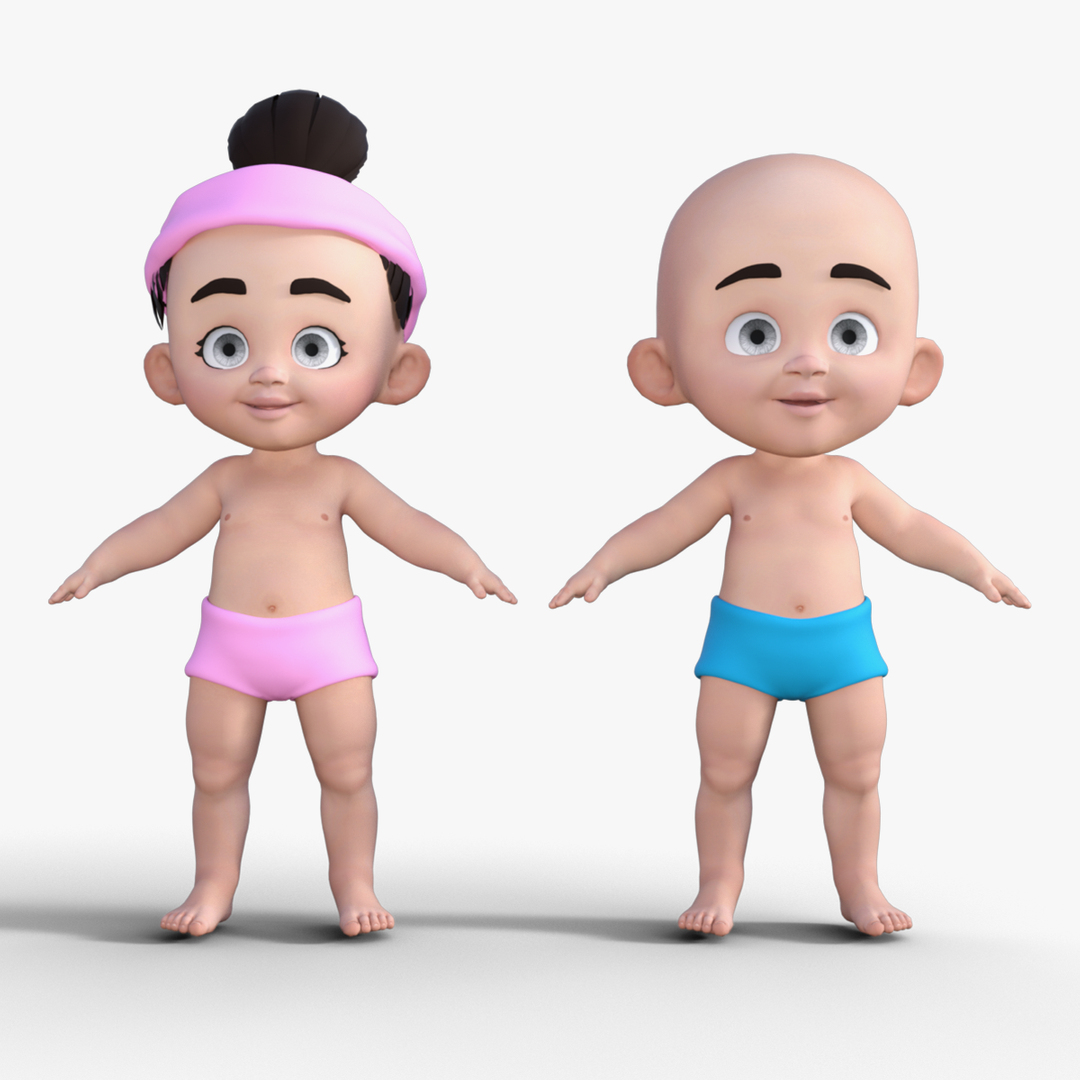 3D model Cartoon Baby boy and Girl 3D Model - TurboSquid 1910562