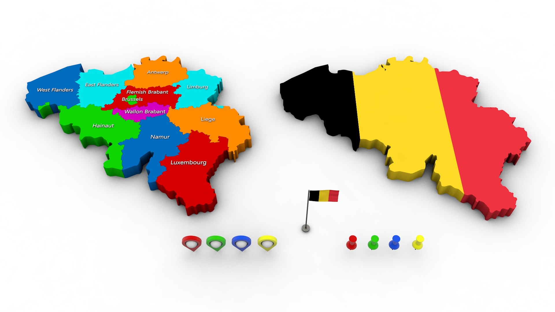 Belgium Map - Poilitical Regions And Flag 3D Model - TurboSquid 2064799