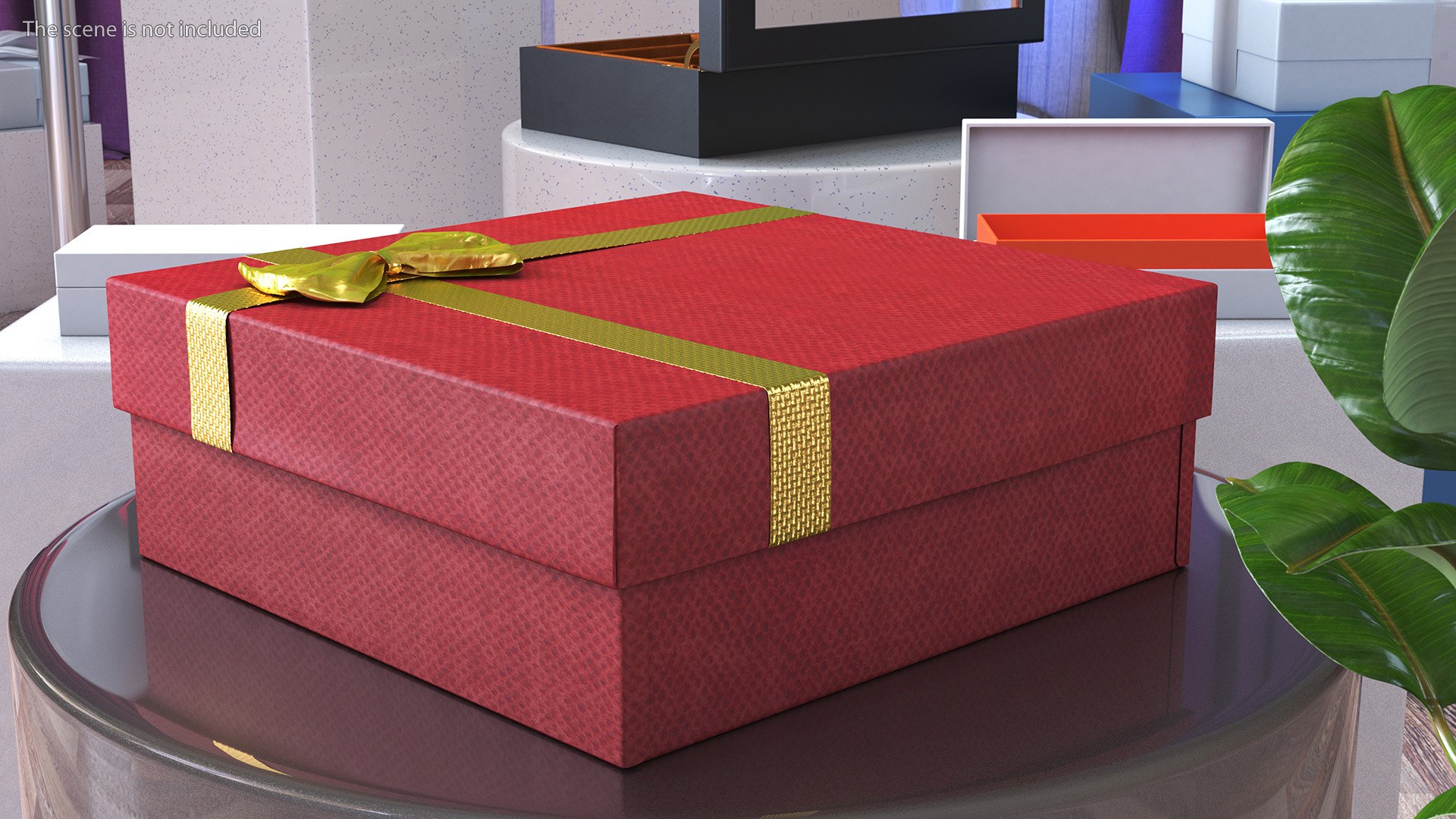 Gift Box With Gold Ribbon Model - TurboSquid 2243475