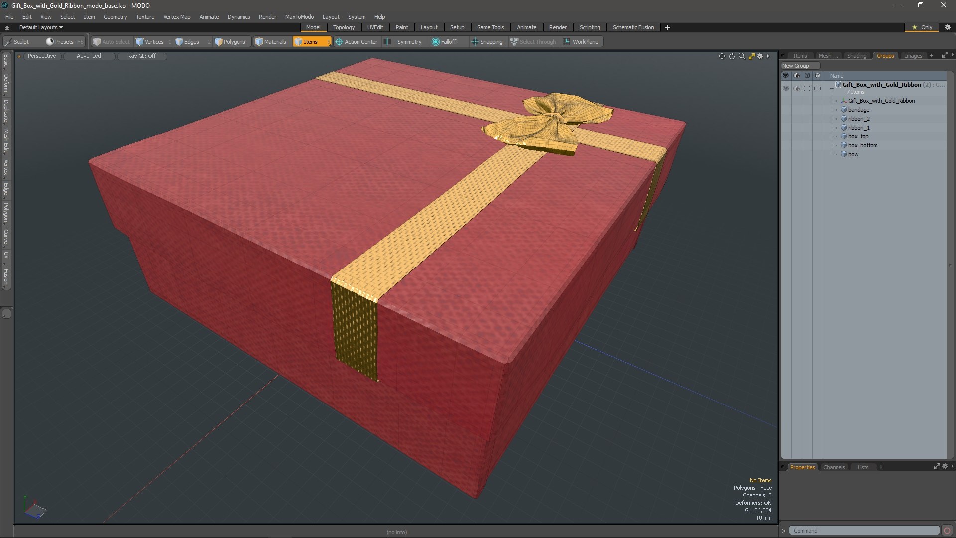 Gift Box With Gold Ribbon Model - TurboSquid 2243475