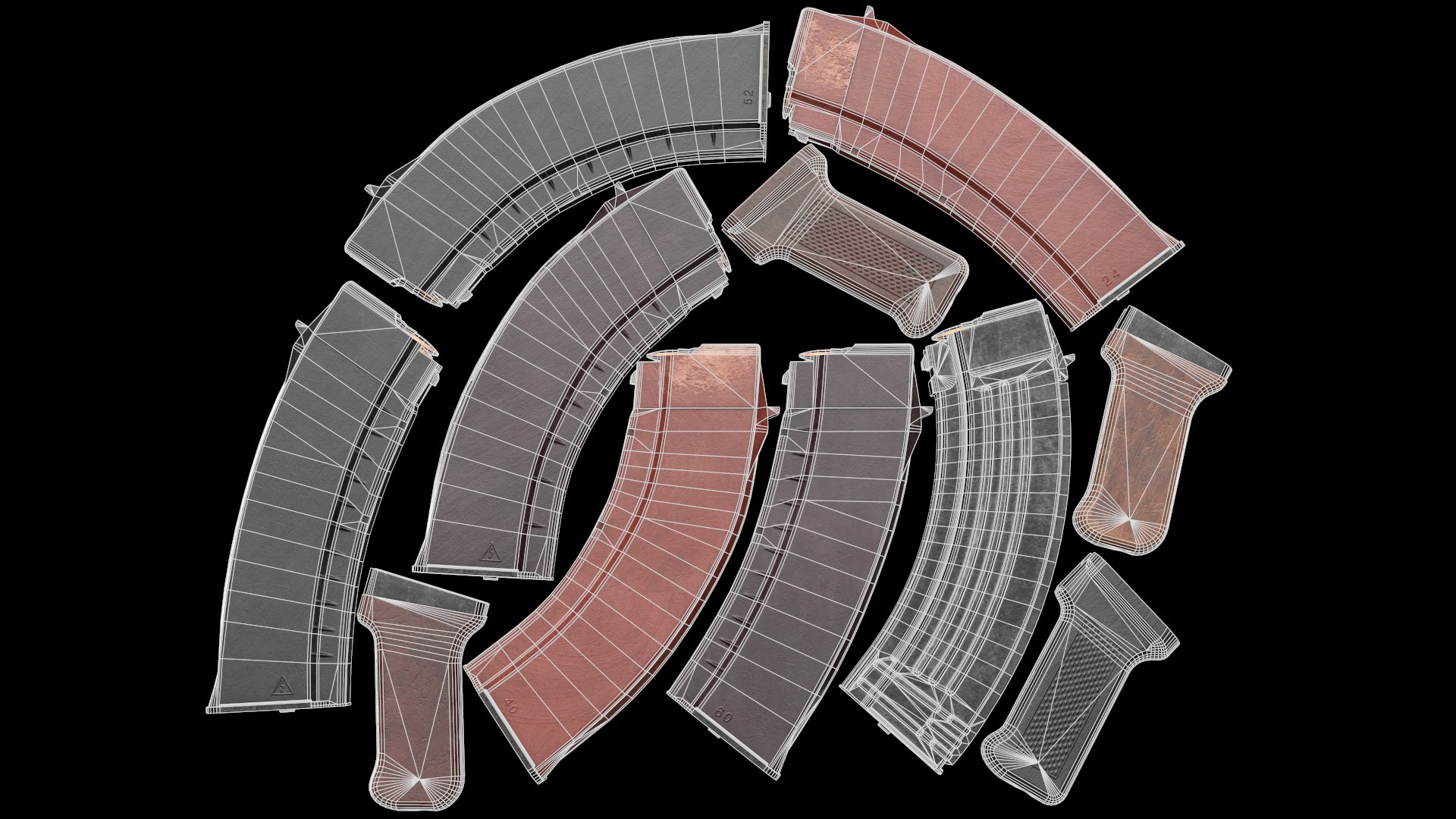 3D AK Magazines Metal Bakelite Polymer Kalashnikov Assault Rifle Game ...