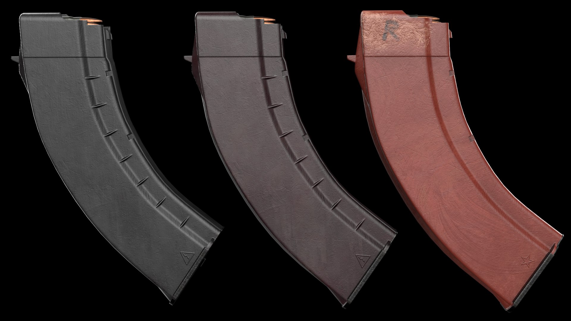 3D AK Magazines Metal Bakelite Polymer Kalashnikov Assault Rifle Game ...