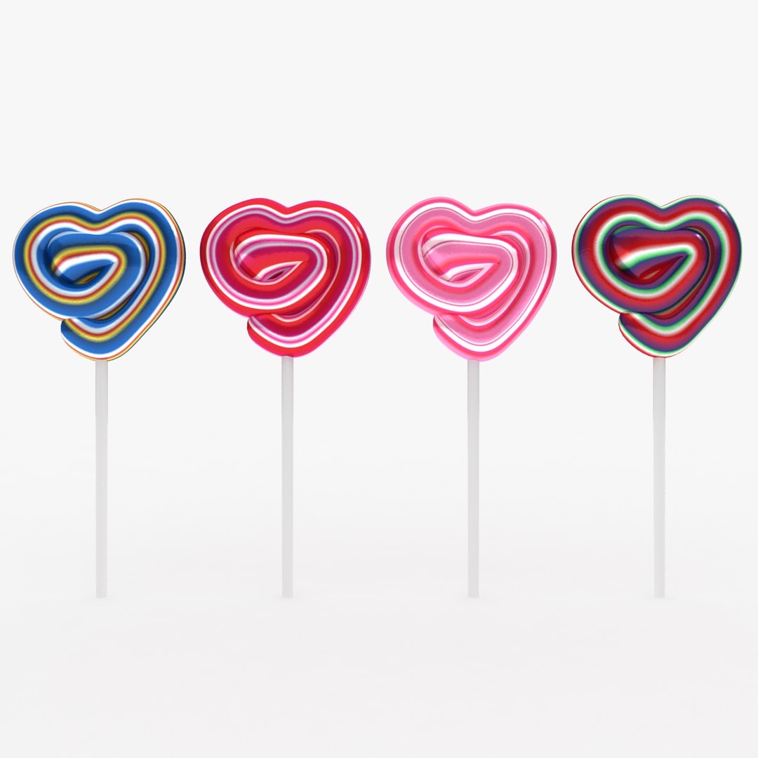 Lollipop Heart 4 Colors 3d Obj