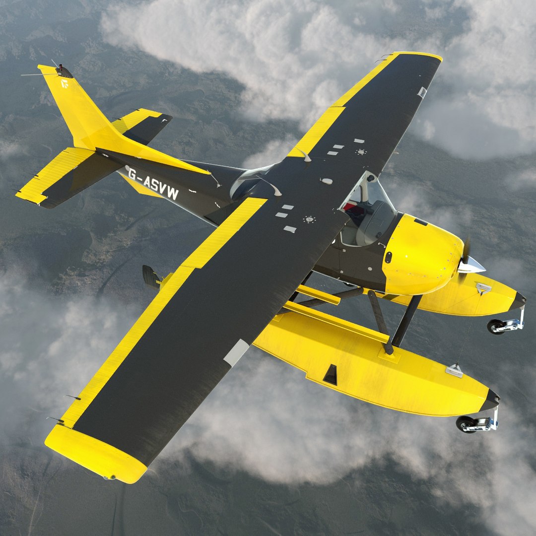 cessna 172 black seaplane 3d max