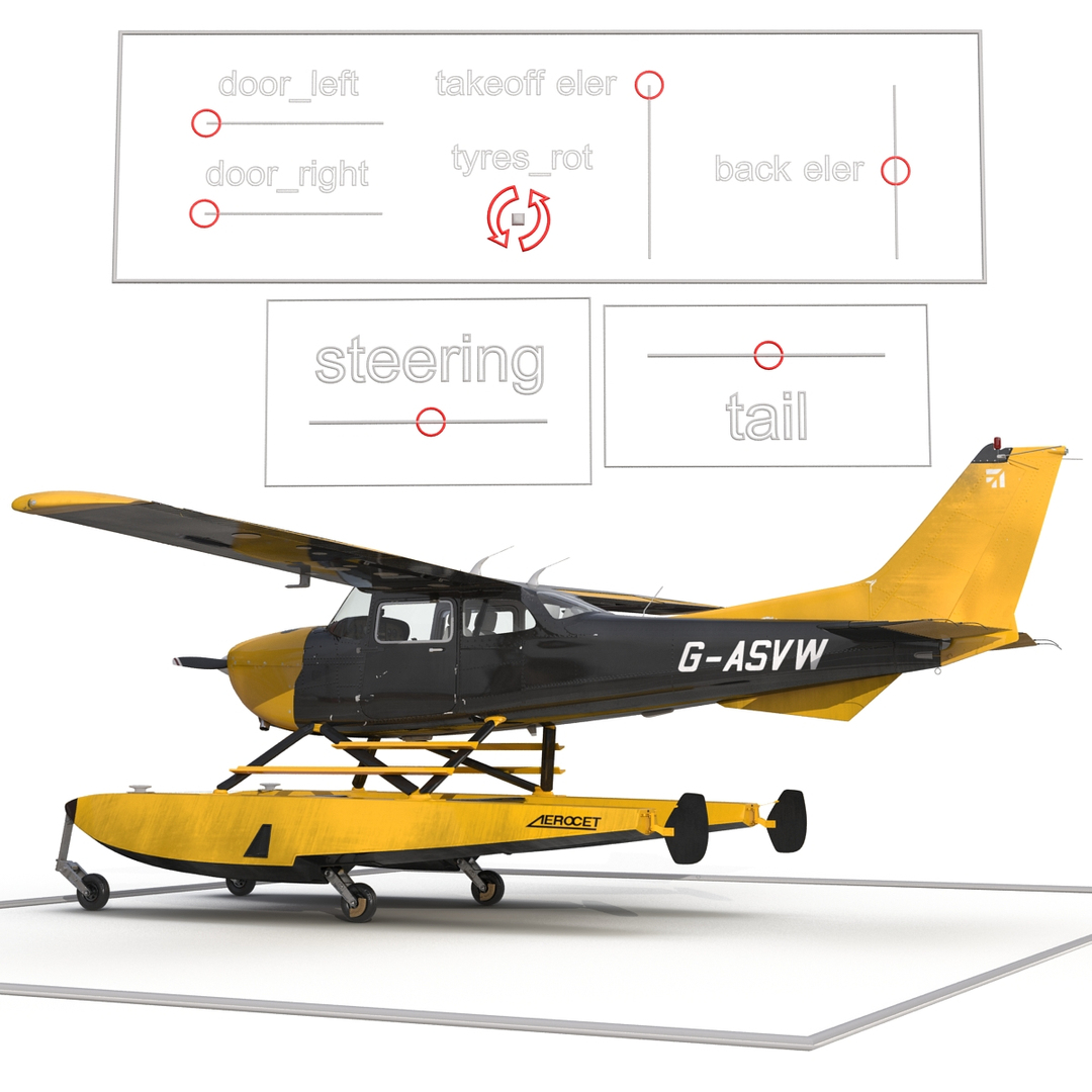 cessna 172 black seaplane 3d max