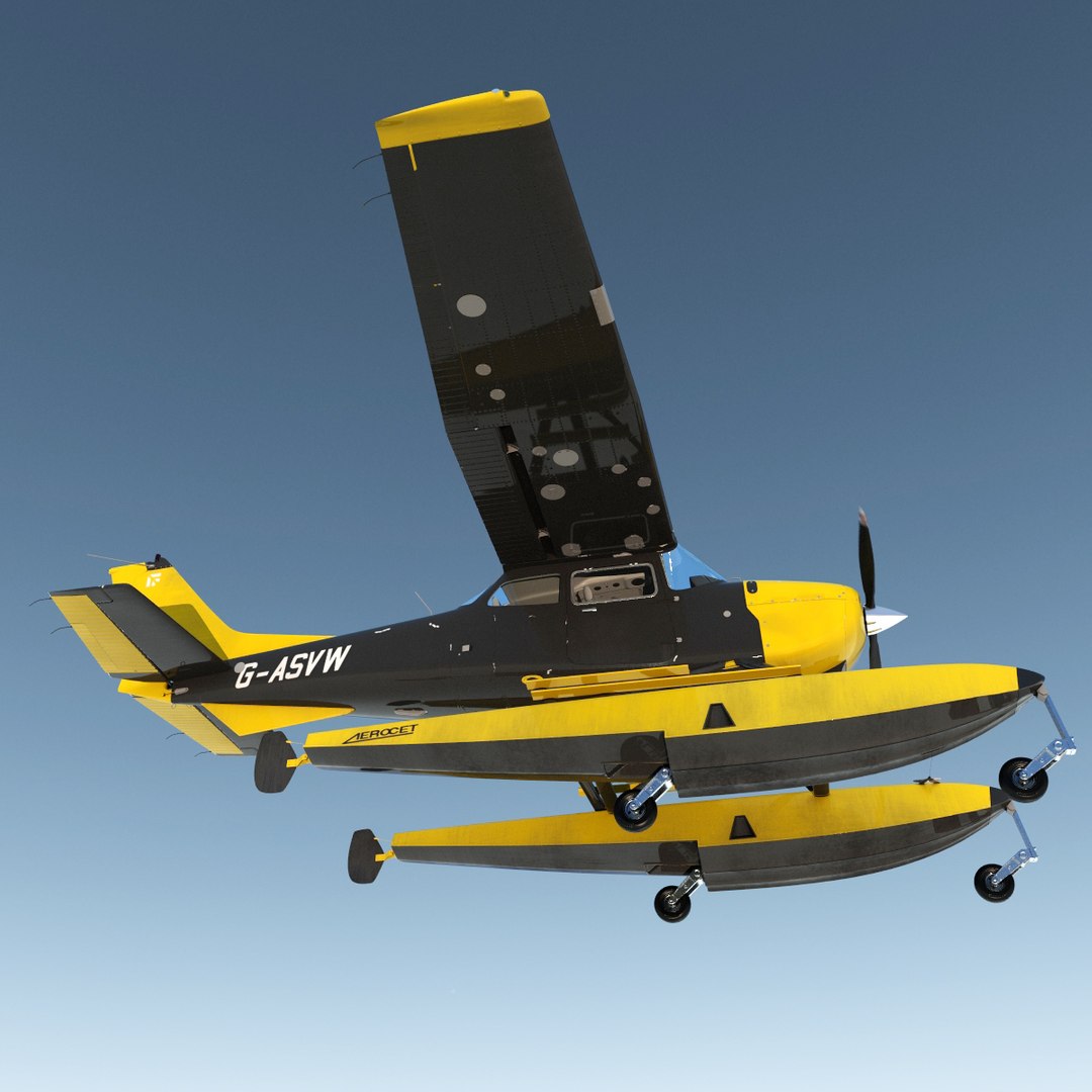 cessna 172 black seaplane 3d max