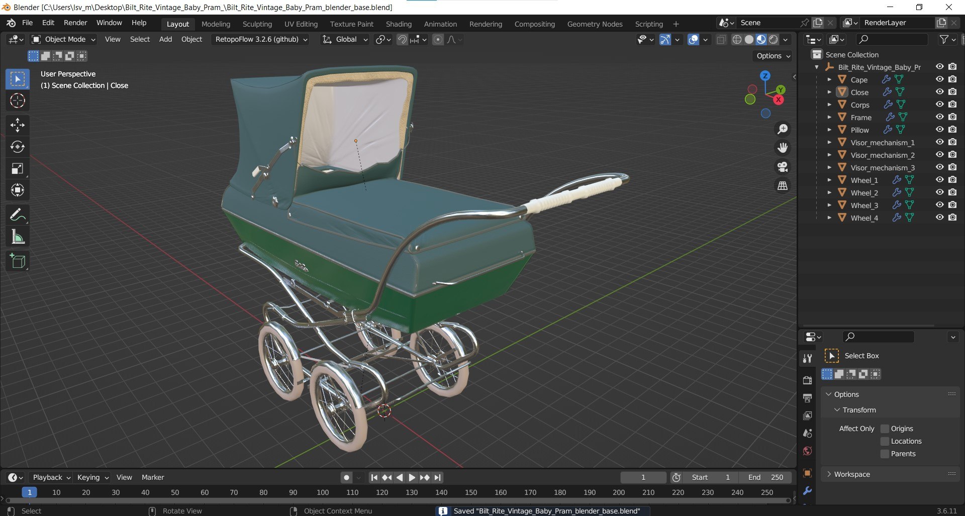 3D Model Bilt Rite Vintage Baby Pram - TurboSquid 2333998