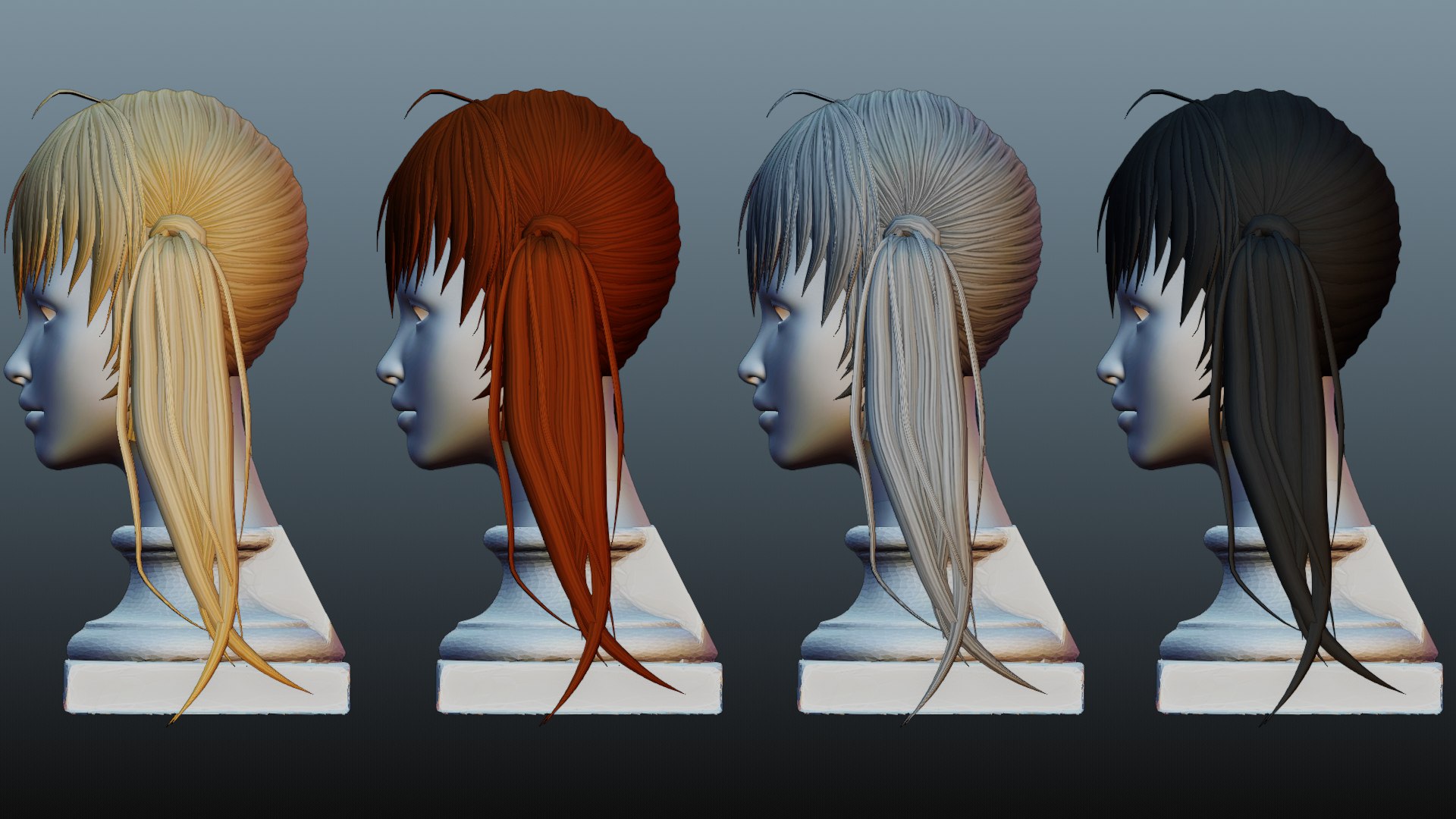 Female Hair 4 Colors 3D - TurboSquid 2198357