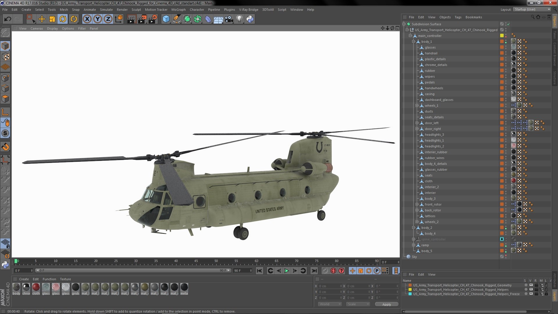 US Army Transport Helicopter CH 47 Chinook Rigged for Cinema 4D 3D model - TurboSquid 2059165