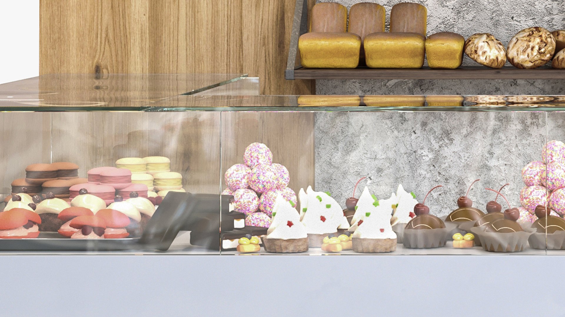 Coffee shop in a shopping center with a display case of sweets 3D model ...