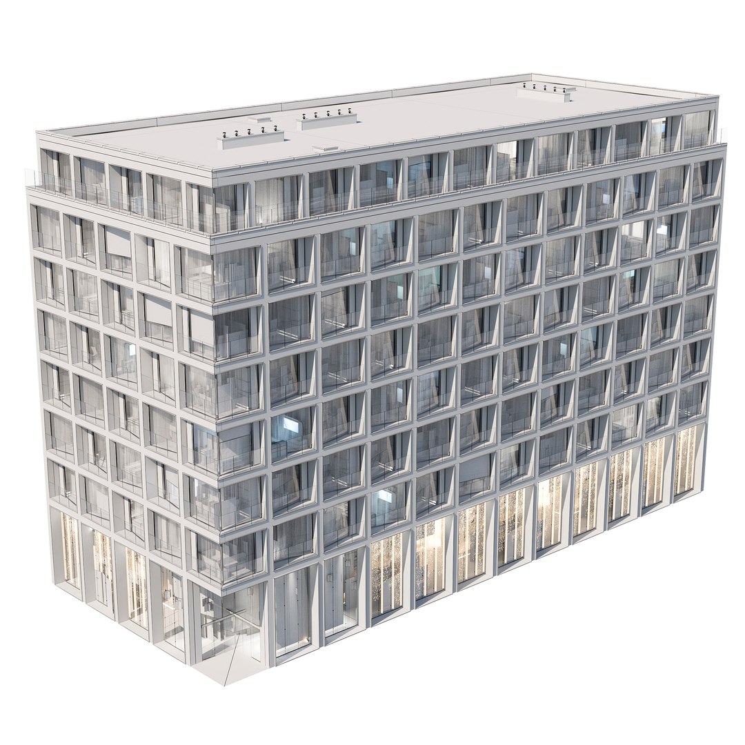 Modern residential building 06 at night 3D model - TurboSquid 1903506