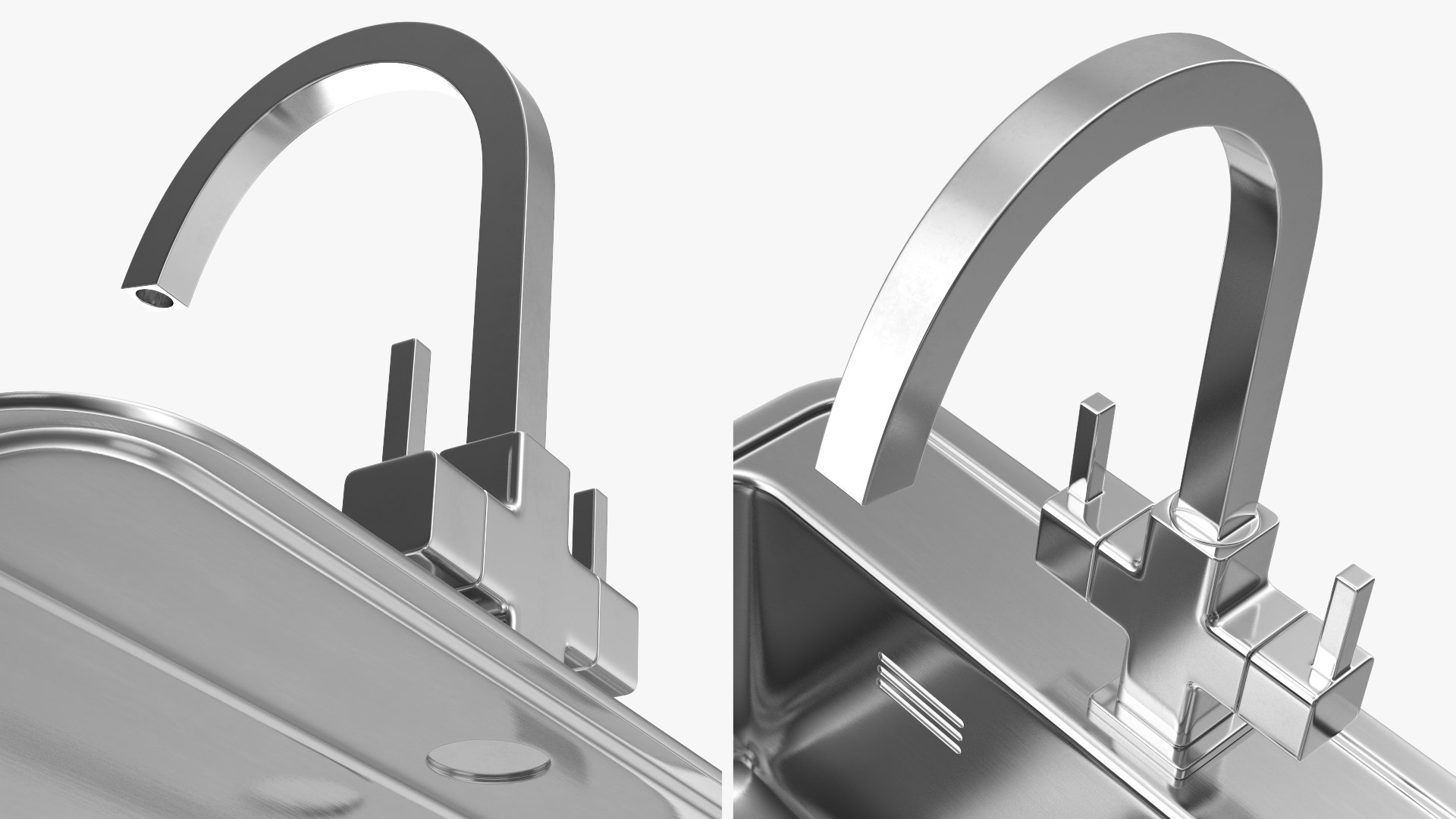 3D Model Stainless Steel Inset Sink With Angular Tap - TurboSquid 1737049