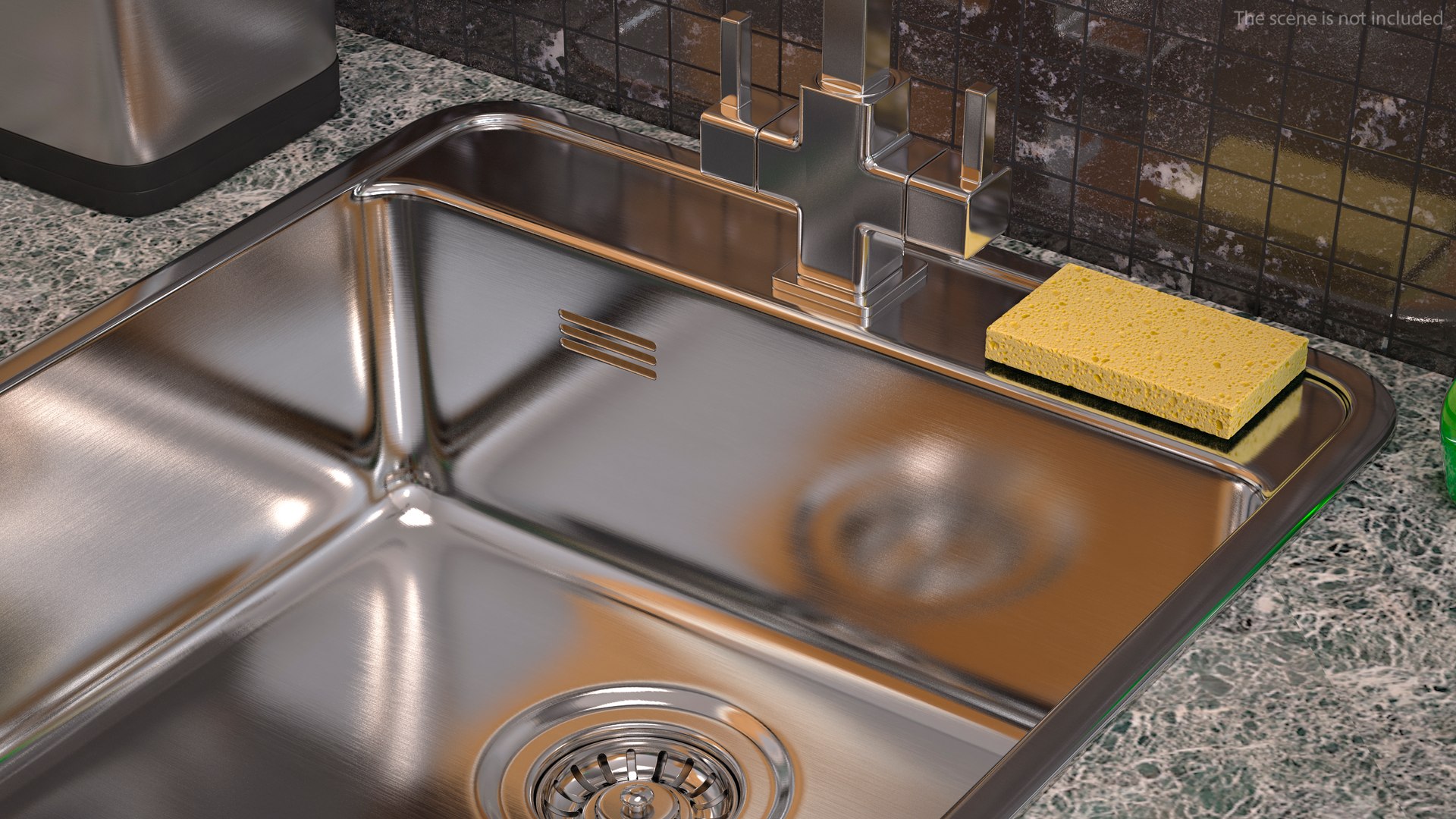 3D Model Stainless Steel Inset Sink With Angular Tap - TurboSquid 1737049