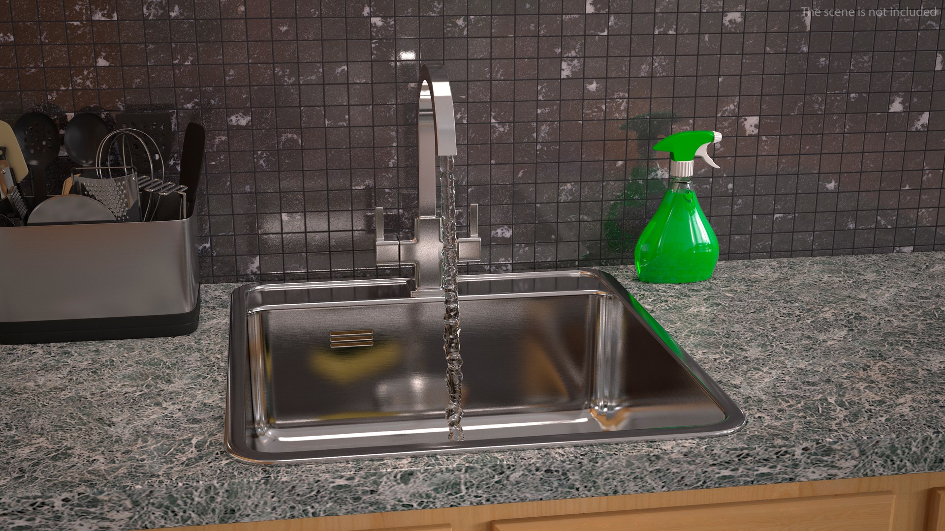 3D Model Stainless Steel Inset Sink With Angular Tap - TurboSquid 1737049