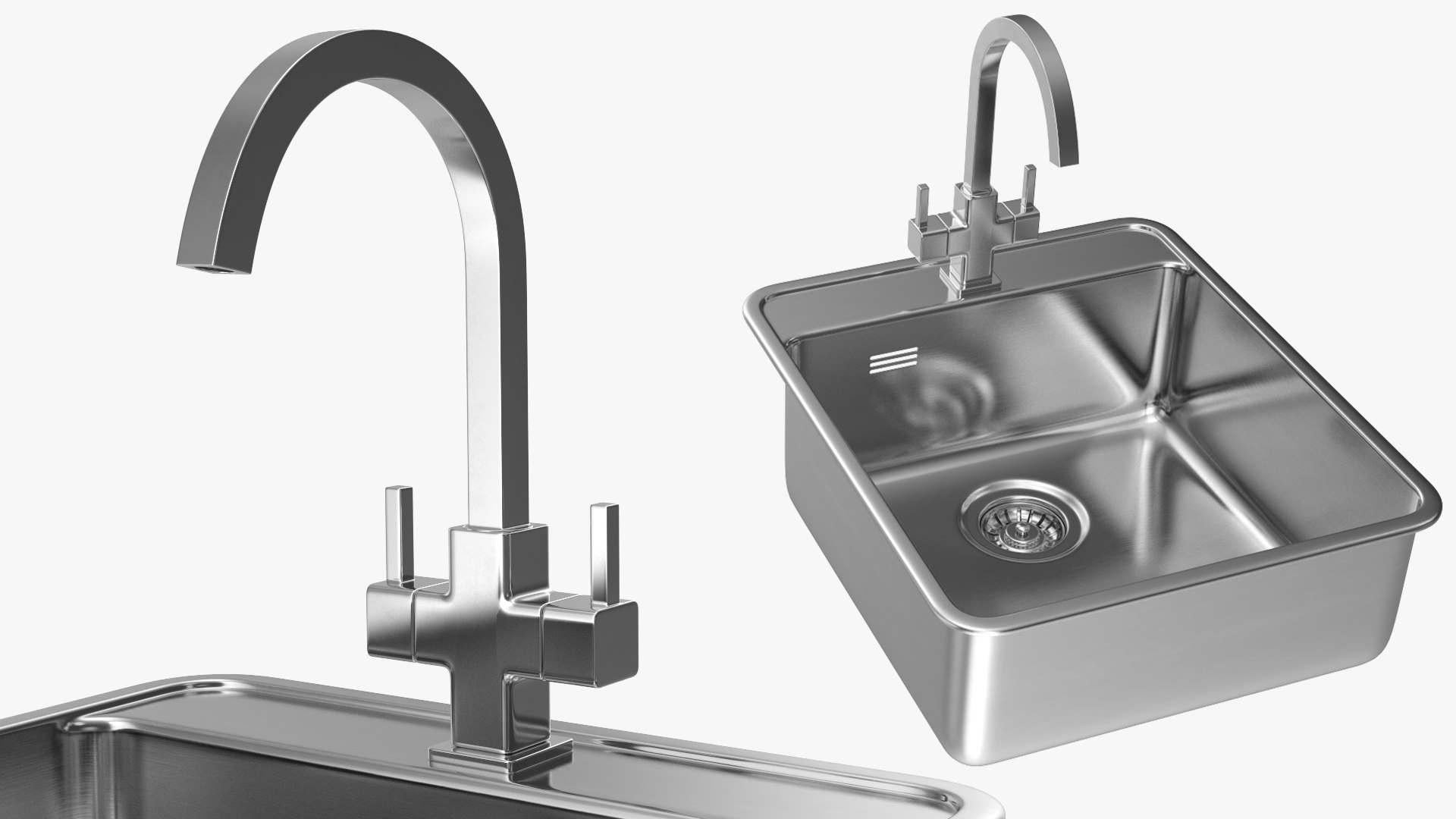 3D Model Stainless Steel Inset Sink With Angular Tap - TurboSquid 1737049