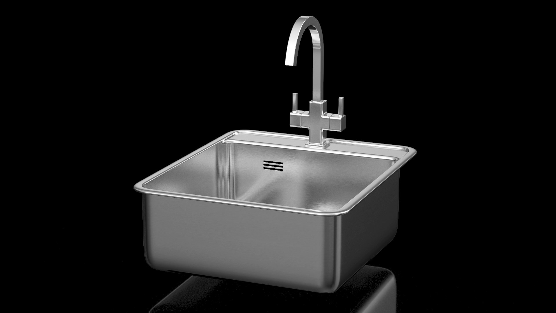 3D Model Stainless Steel Inset Sink With Angular Tap - TurboSquid 1737049