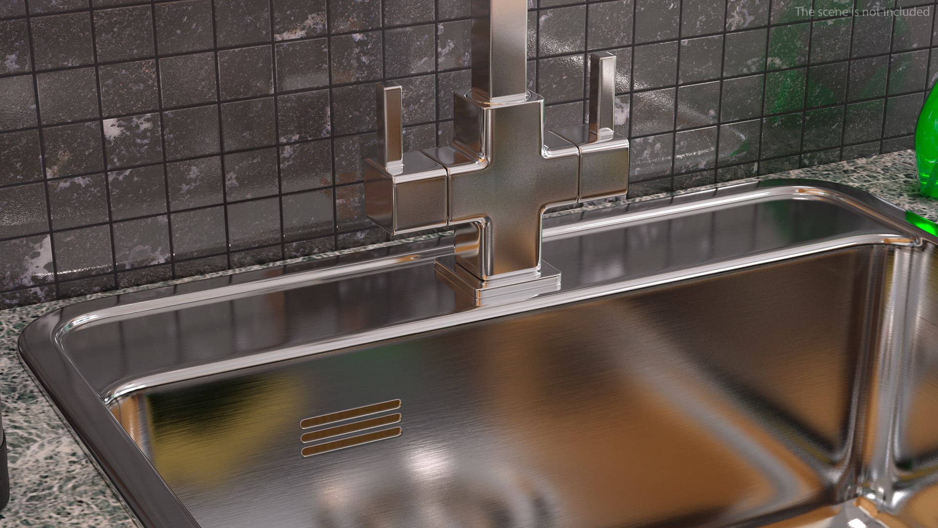 3D Model Stainless Steel Inset Sink With Angular Tap - TurboSquid 1737049