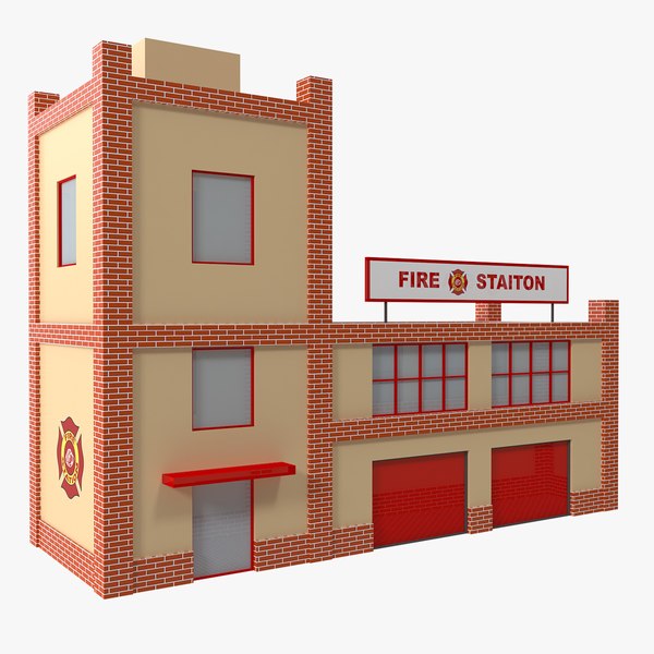 modelo 3d Dibujos animados de estación de bomberos Low Poly ...