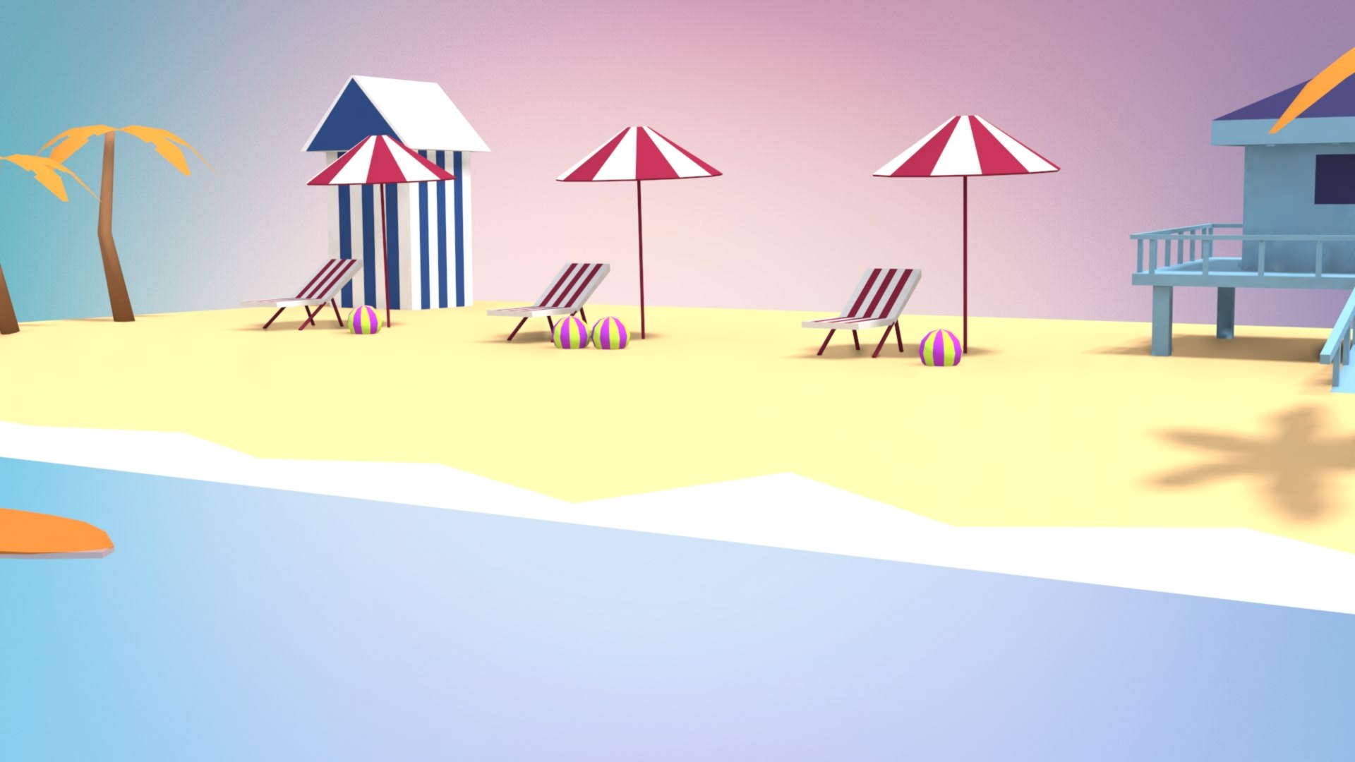 Cartoon Beach Model - TurboSquid 2082338