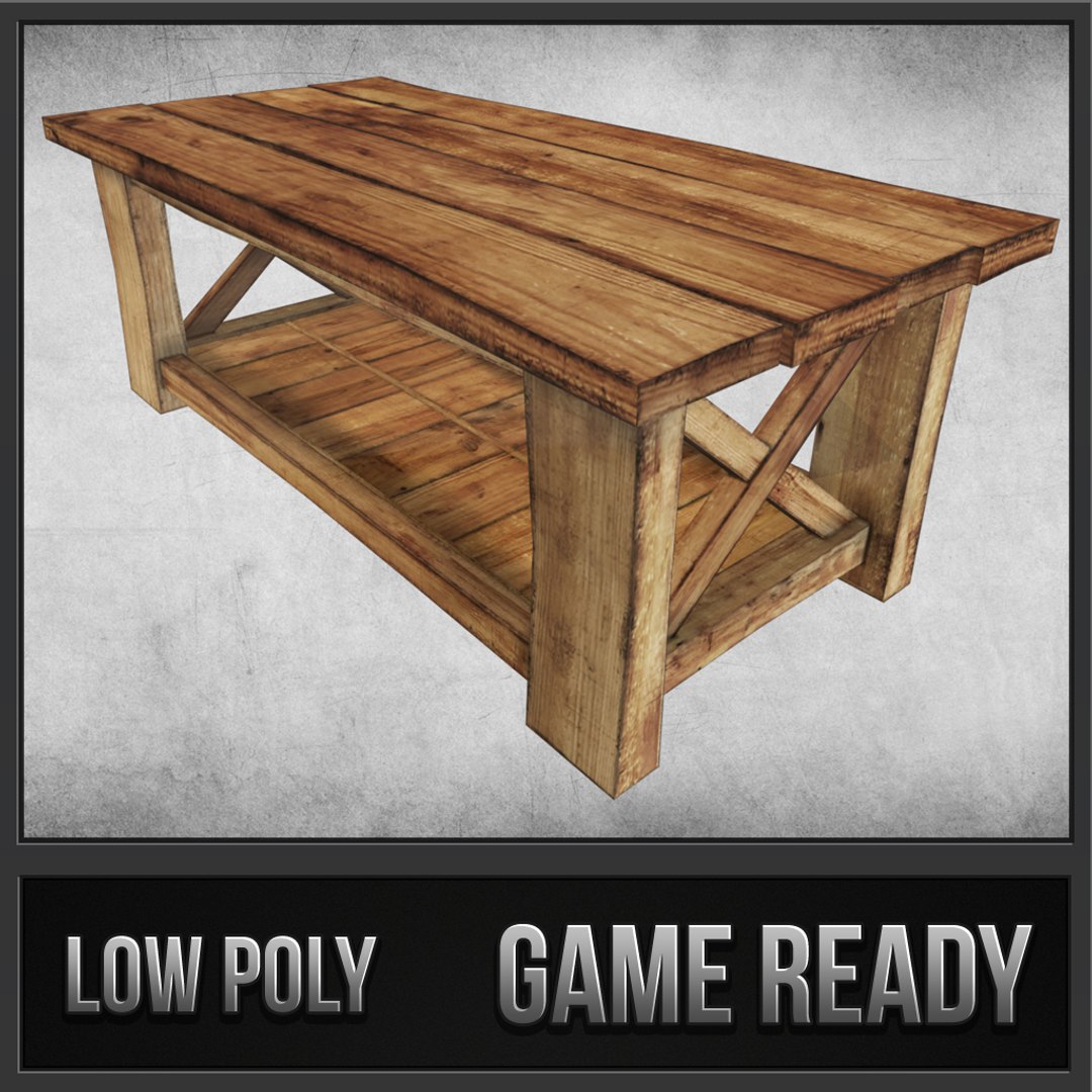 Rustic Wood Table 02 3d Model