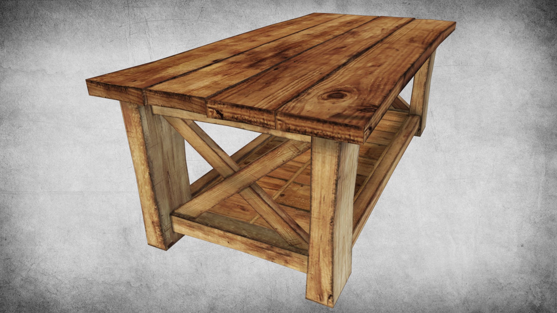 Rustic Wood Table 02 3d Model